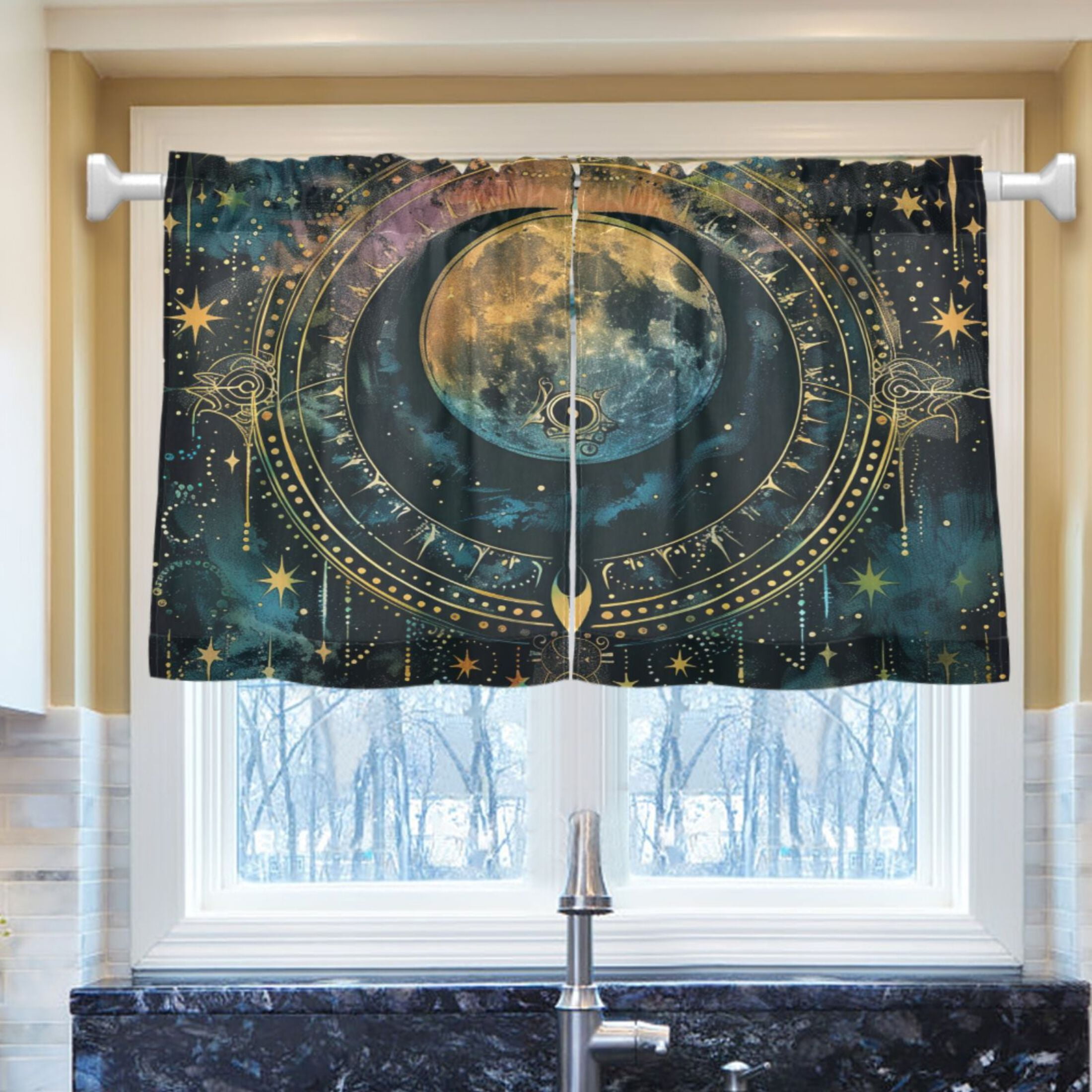 Ryvnso Bohomia Moon and Star Magical Half Curtains Sets Tier 2 Panels ...