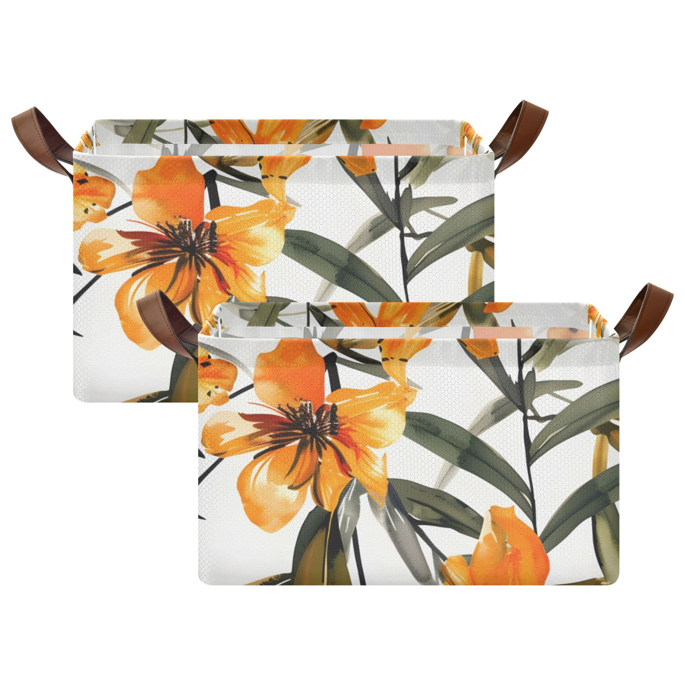 Ryvnso Botanical Flower Leaves Storage Bins Large Basket Foldable Cube ...