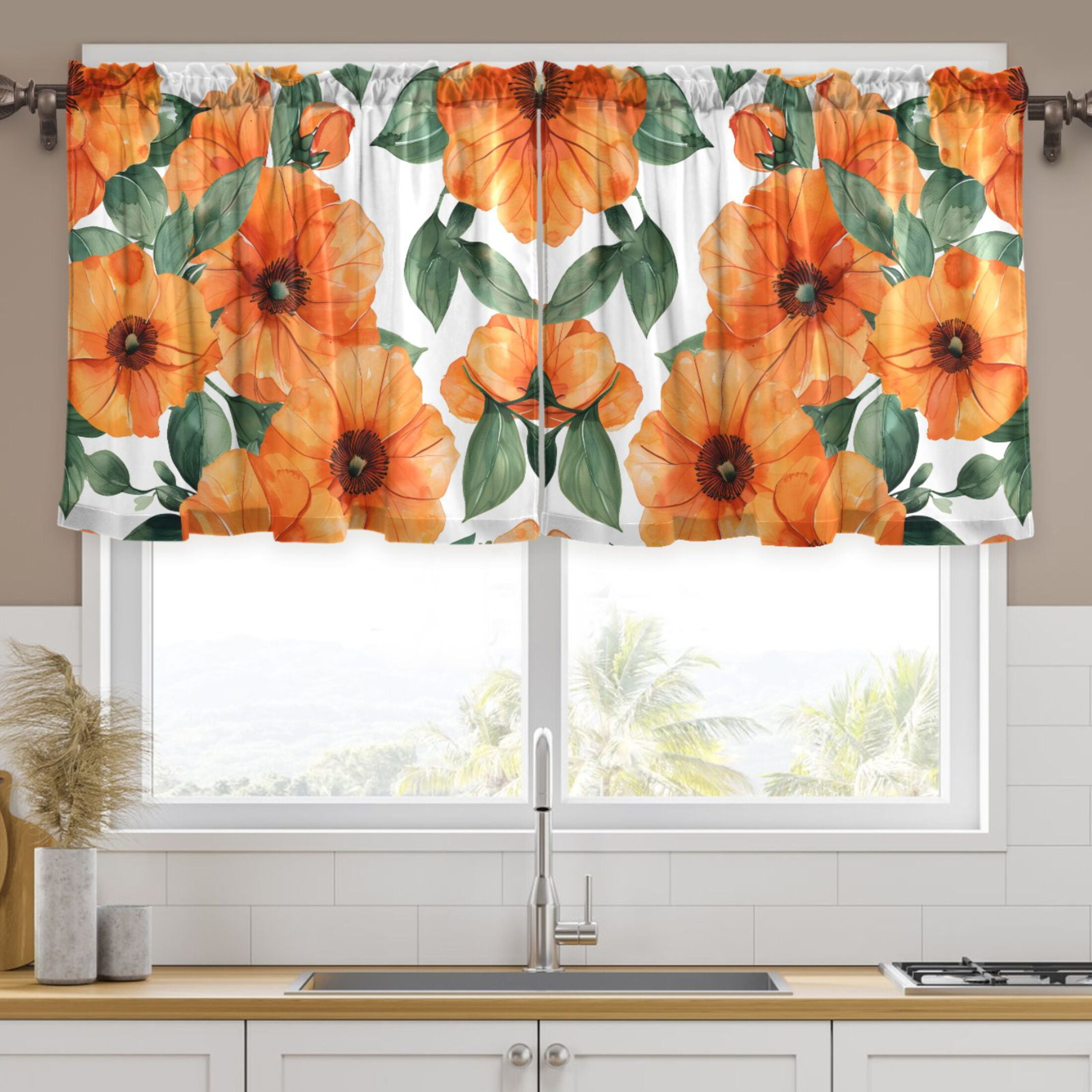 Ryvnso Botanical Flowers Curtains Sets Short Curtain Rod Pocket Half ...