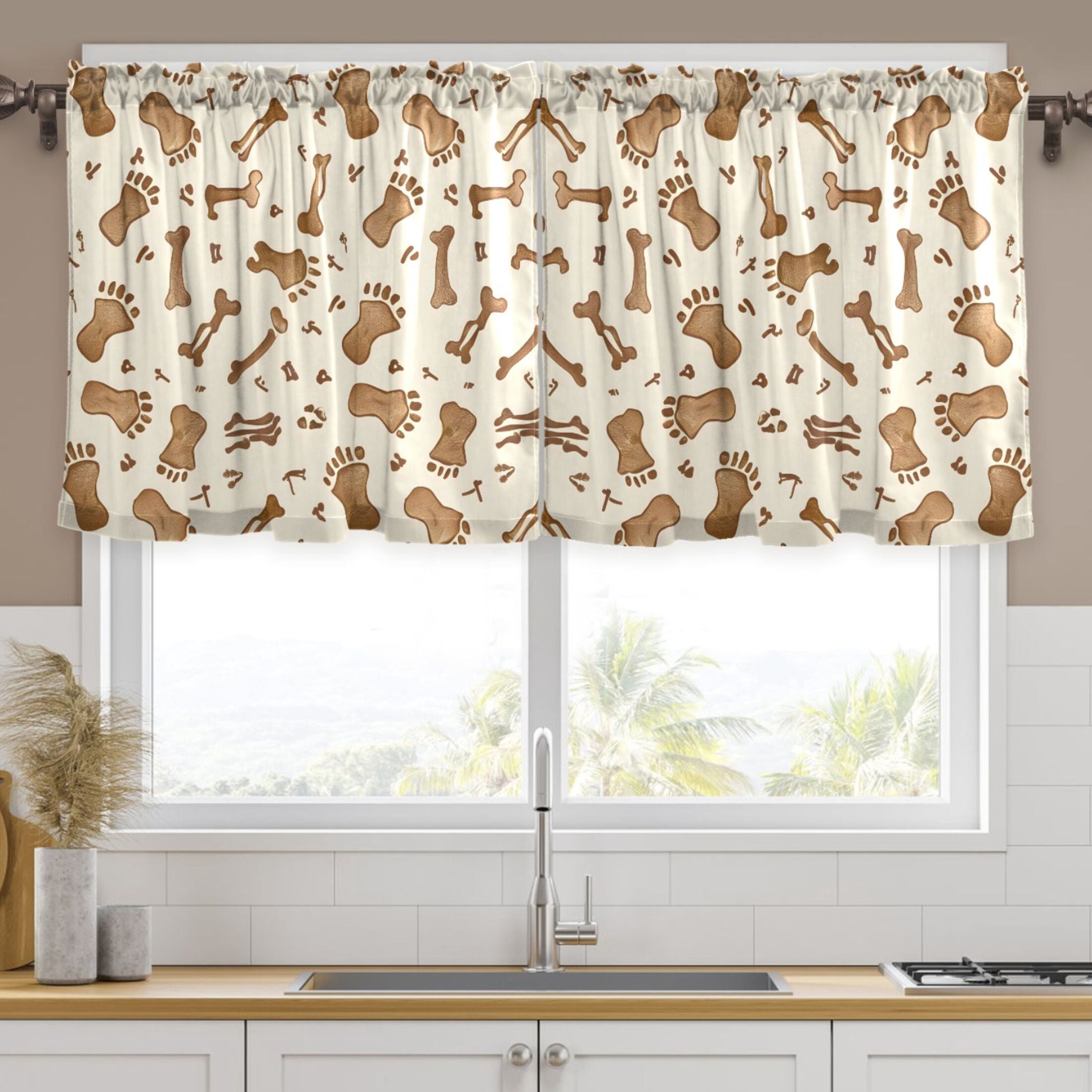 Ryvnso Brown Footprints and Bones Curtains Sets Short Curtain Rod ...