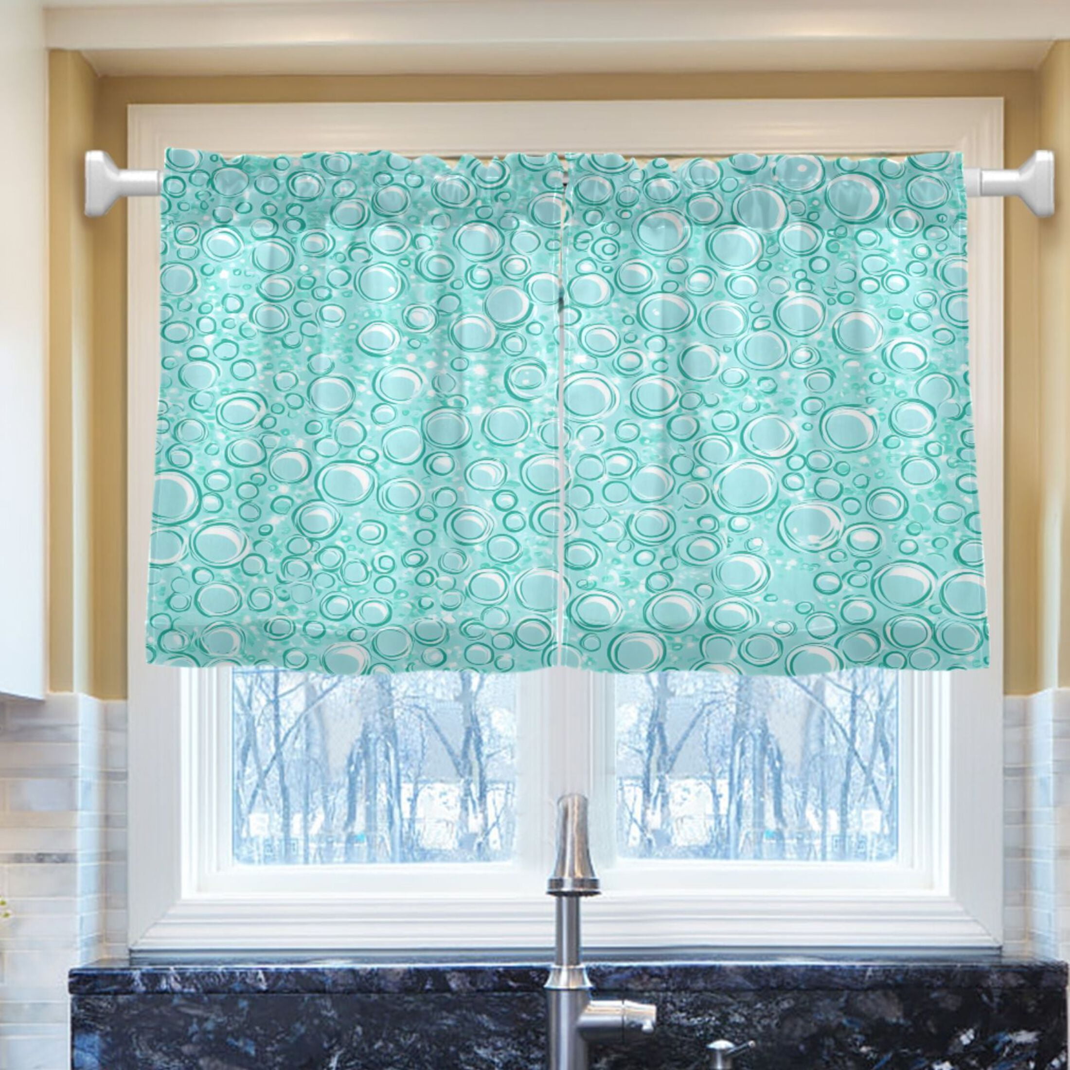 Ryvnso Bubbles Marble Half Curtains Sets Tier 2 Panels Short Curtain ...