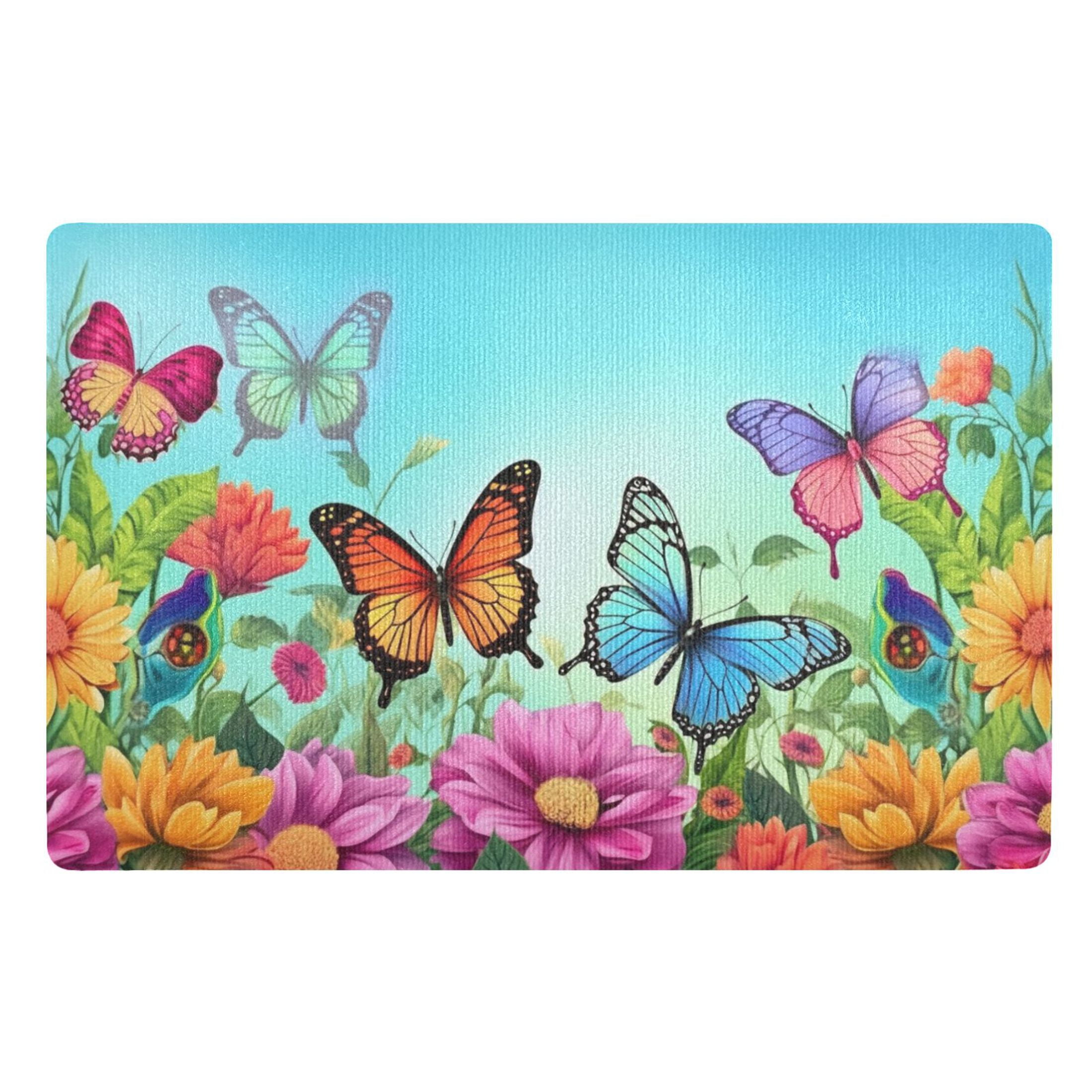 Ryvnso Butterflies Flying on Flowers Door Mats Outdoor Indoor Entrance ...