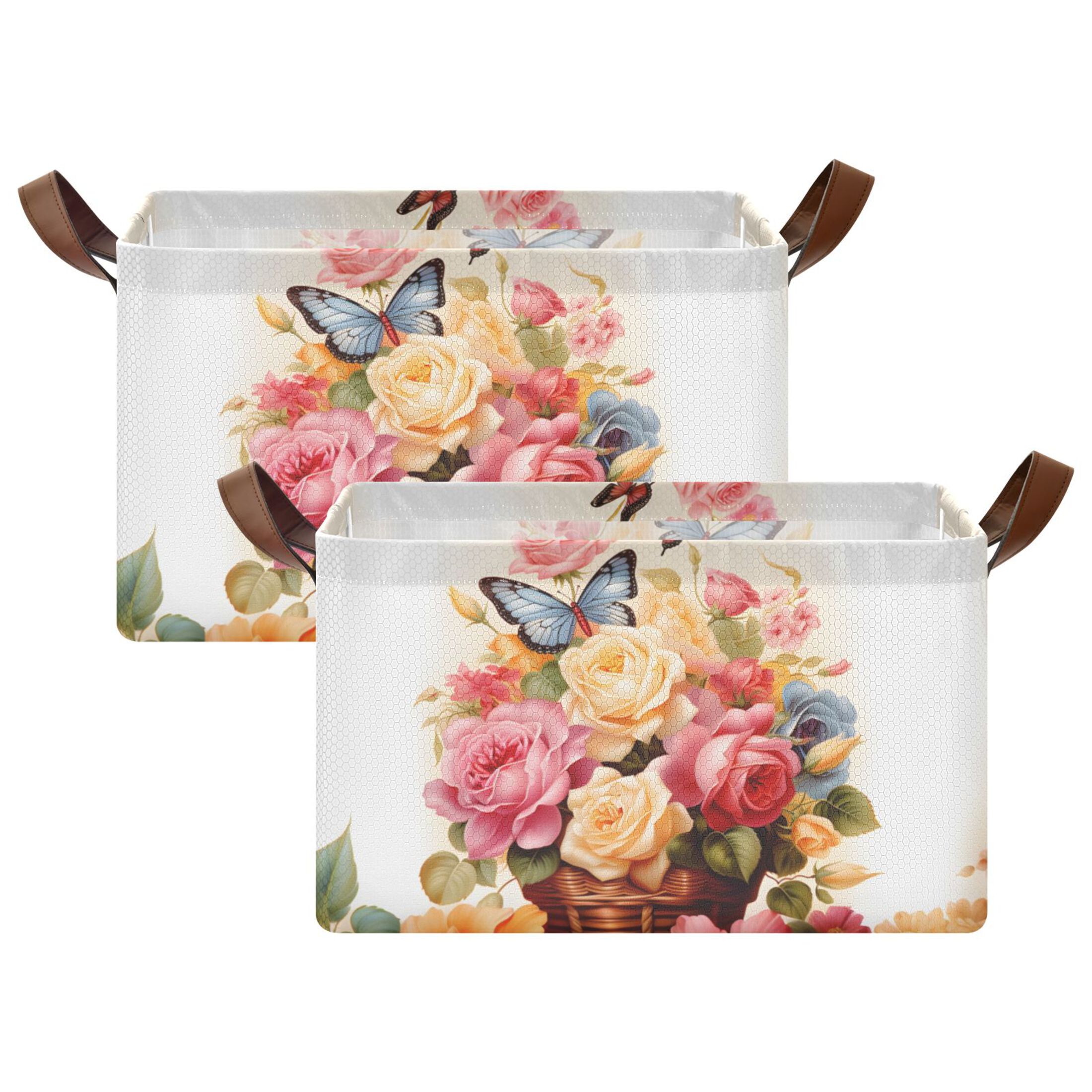 Ryvnso Butterflies on Beautiful Flowers Storage Bins Large Basket ...