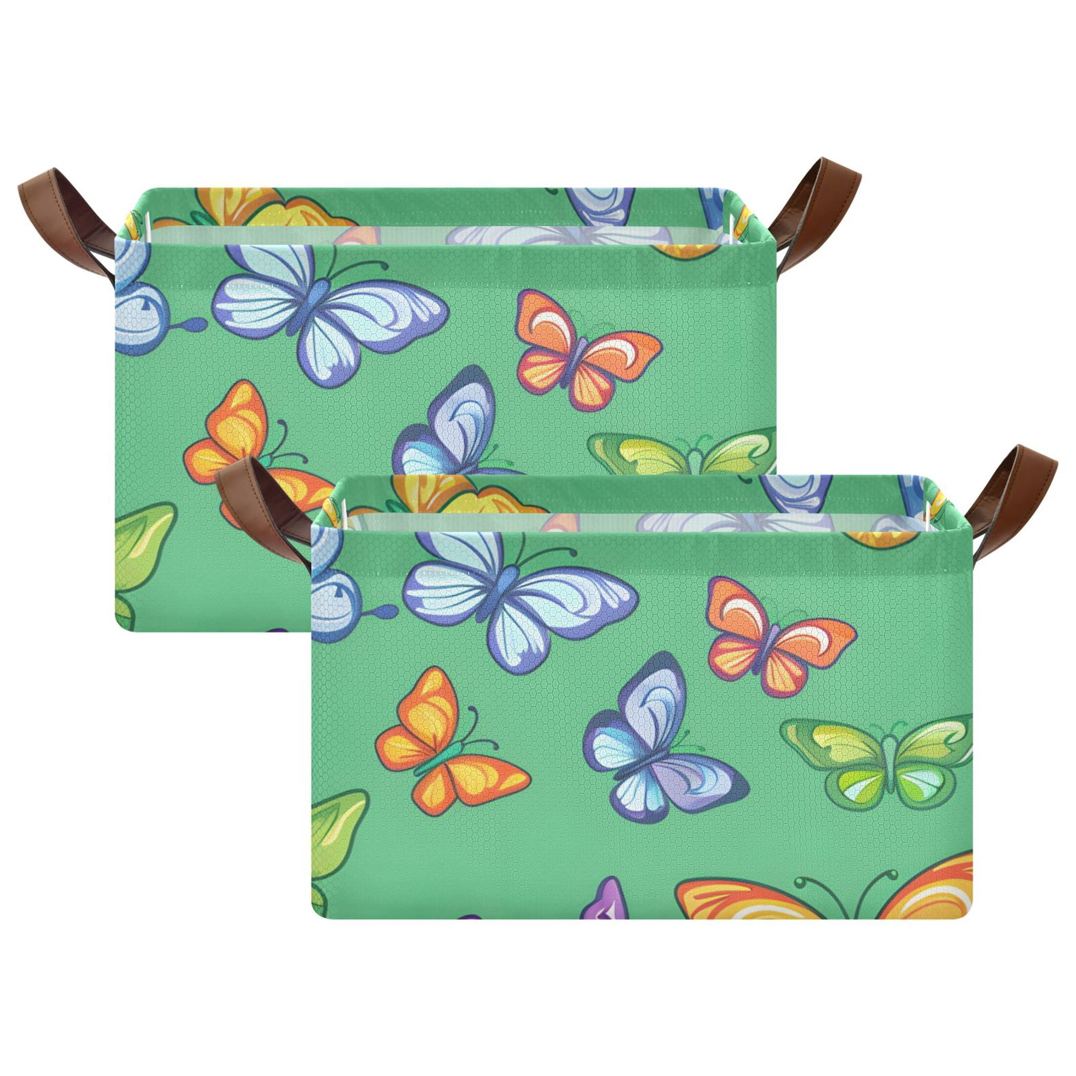 Ryvnso Butterflies on Green Storage Bins Large Basket Foldable Cube ...