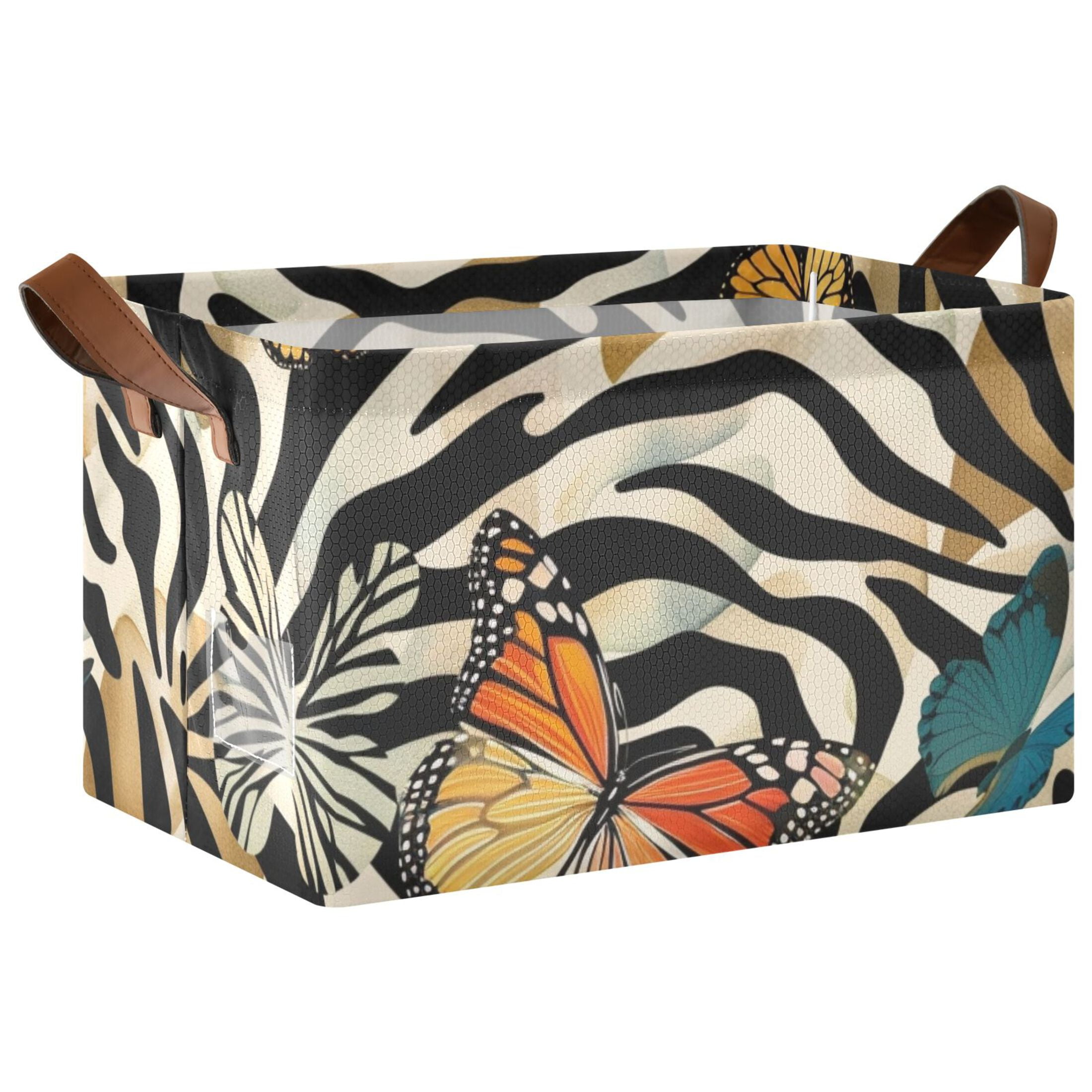 Ryvnso Butterflies on Zebra Stripes Storage Bins Large Basket Foldable ...