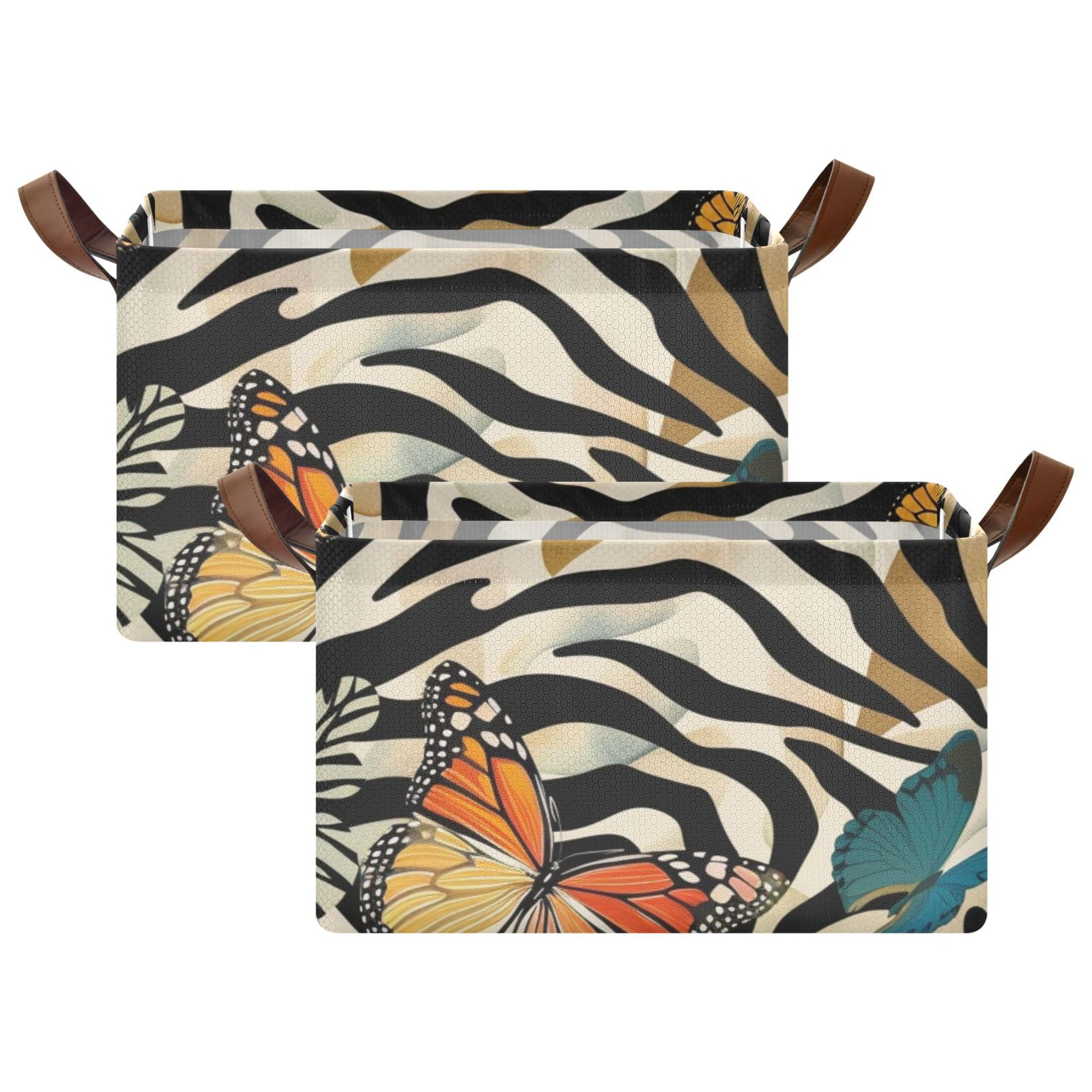 Ryvnso Butterflies on Zebra Stripes Storage Bins Large Basket Foldable ...
