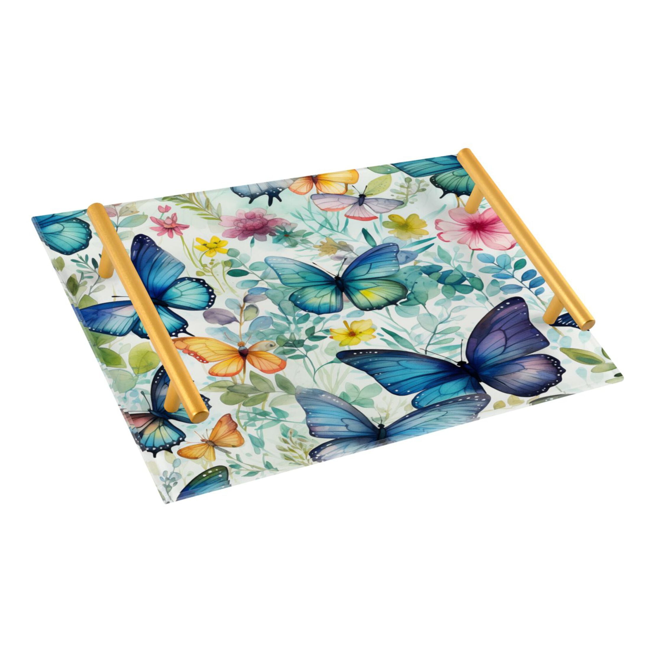 Ryvnso Butterfly Floral Bathroom Tray Vanity Countertop Trays Acrylic ...