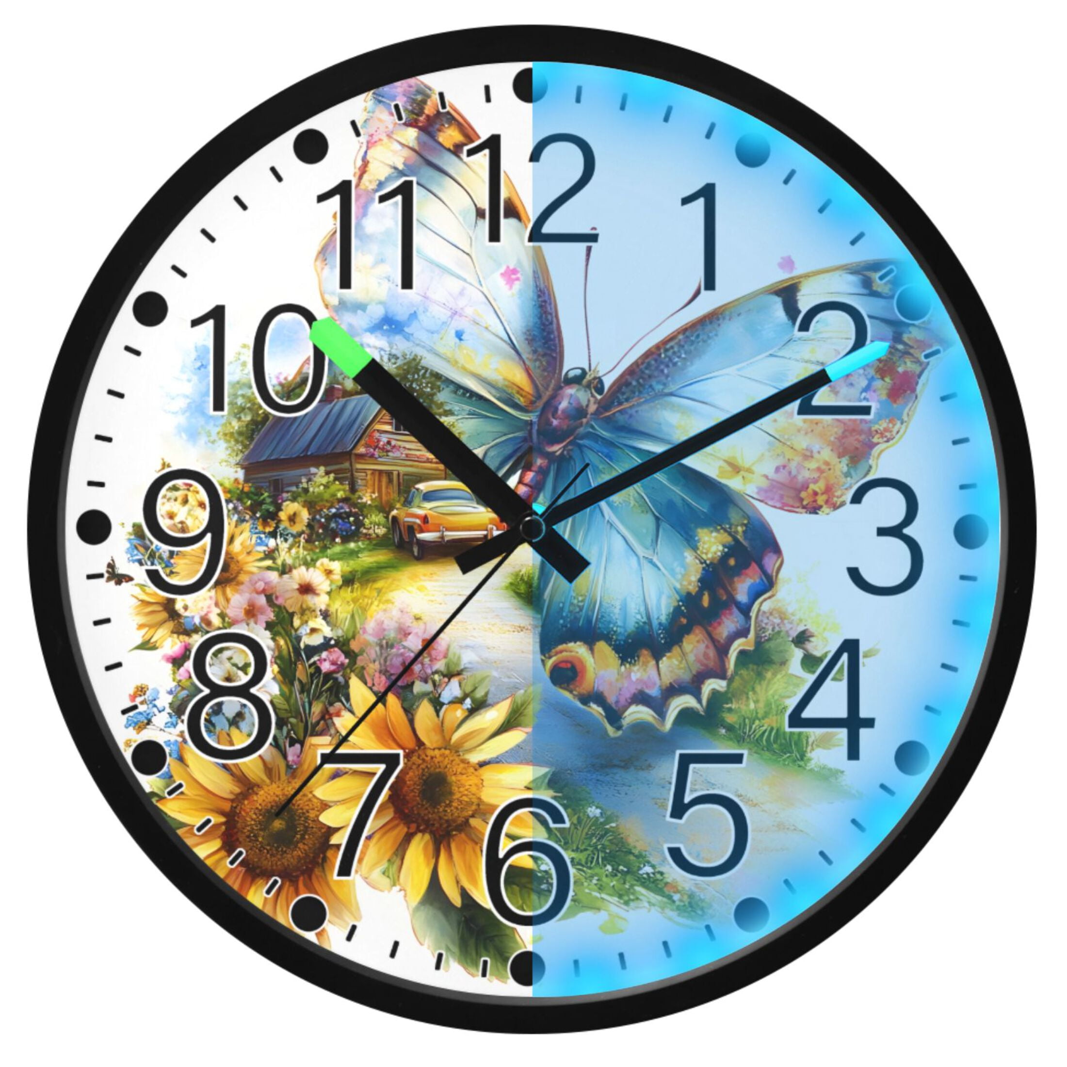 Ryvnso Butterfly Sunflowers 12 Inch Night Light Wall Clock Silent ...