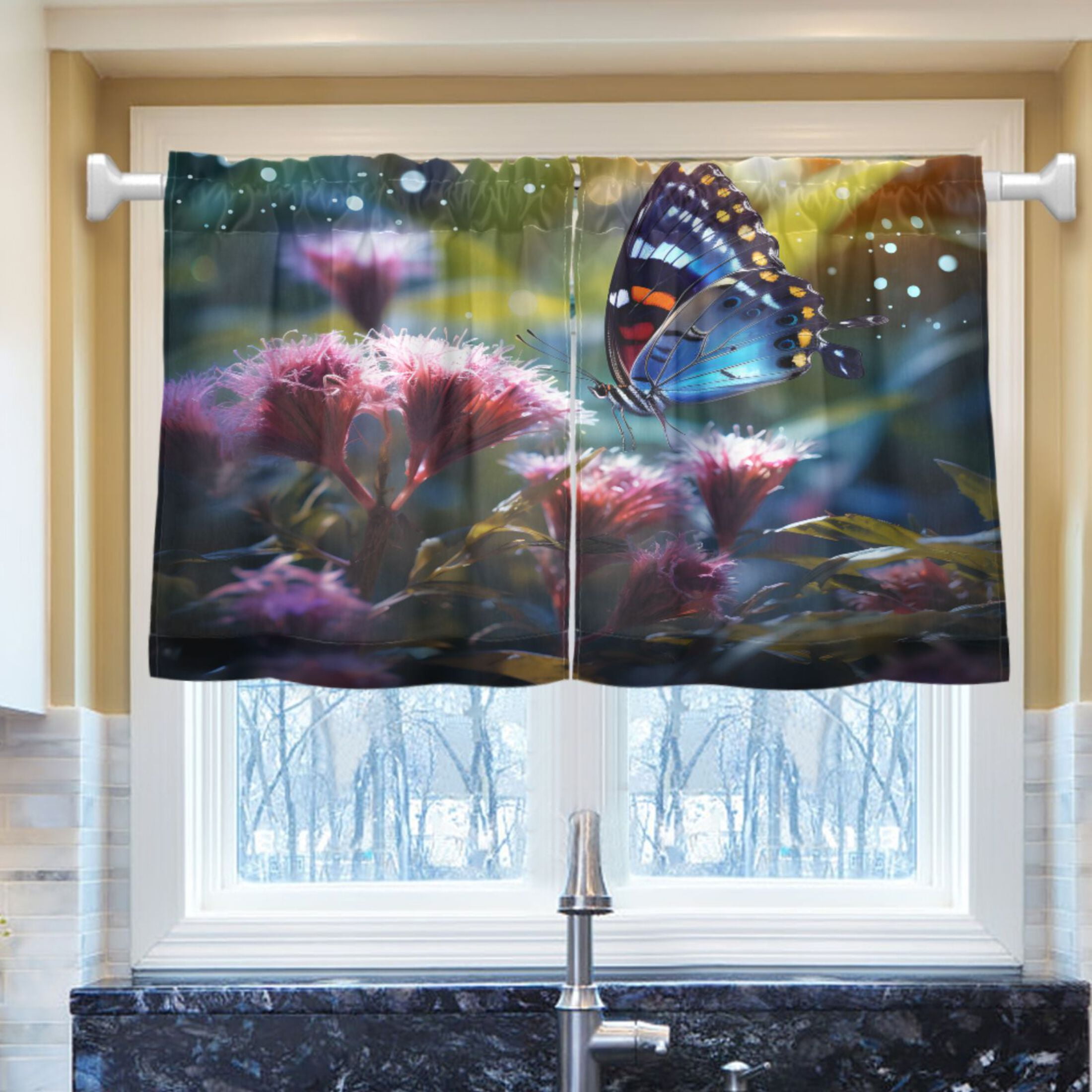Ryvnso Butterfly View Half Curtains Sets Tier 2 Panels Short Curtain ...