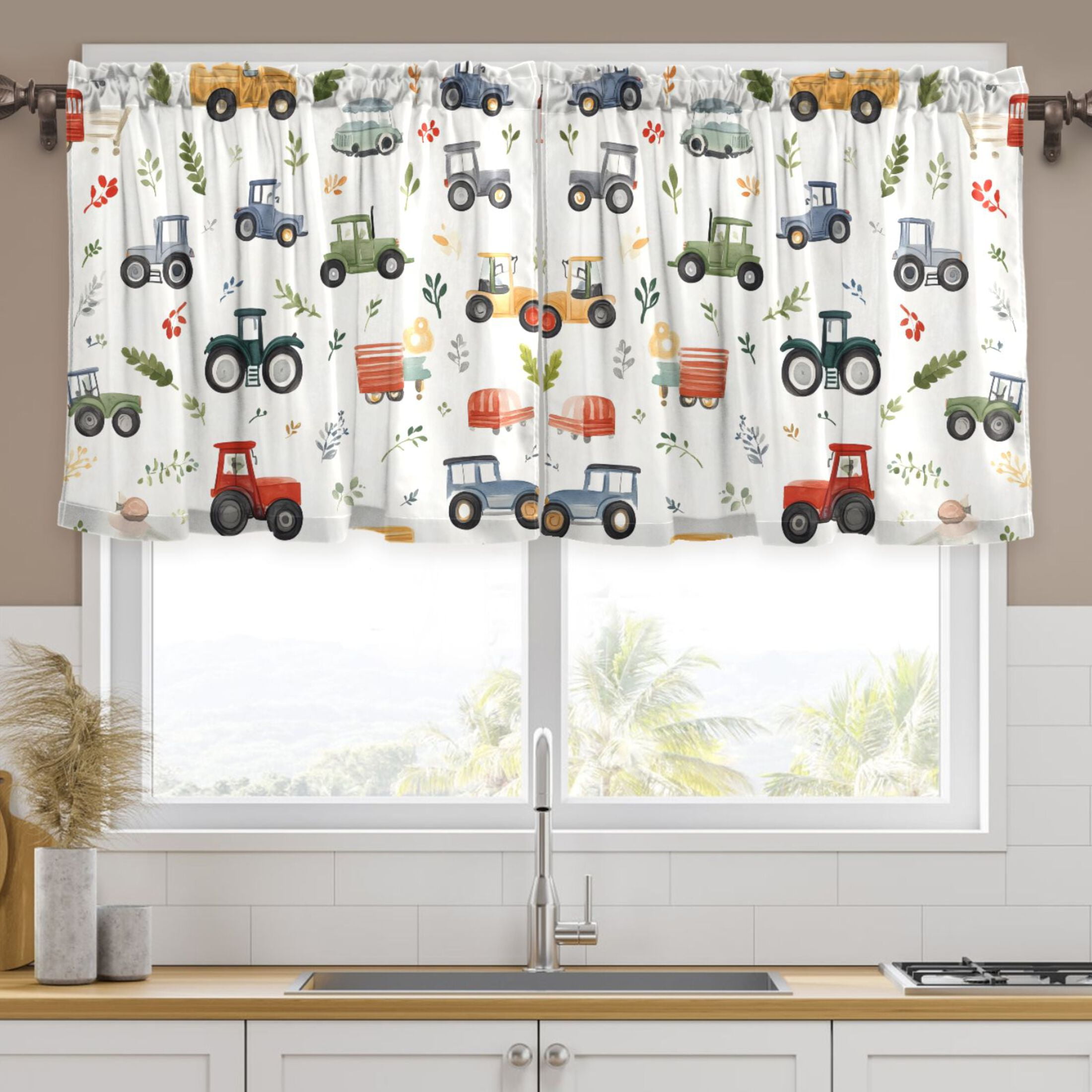 Ryvnso Car Cartoon Curtains Sets Short Curtain Rod Pocket Half Window ...
