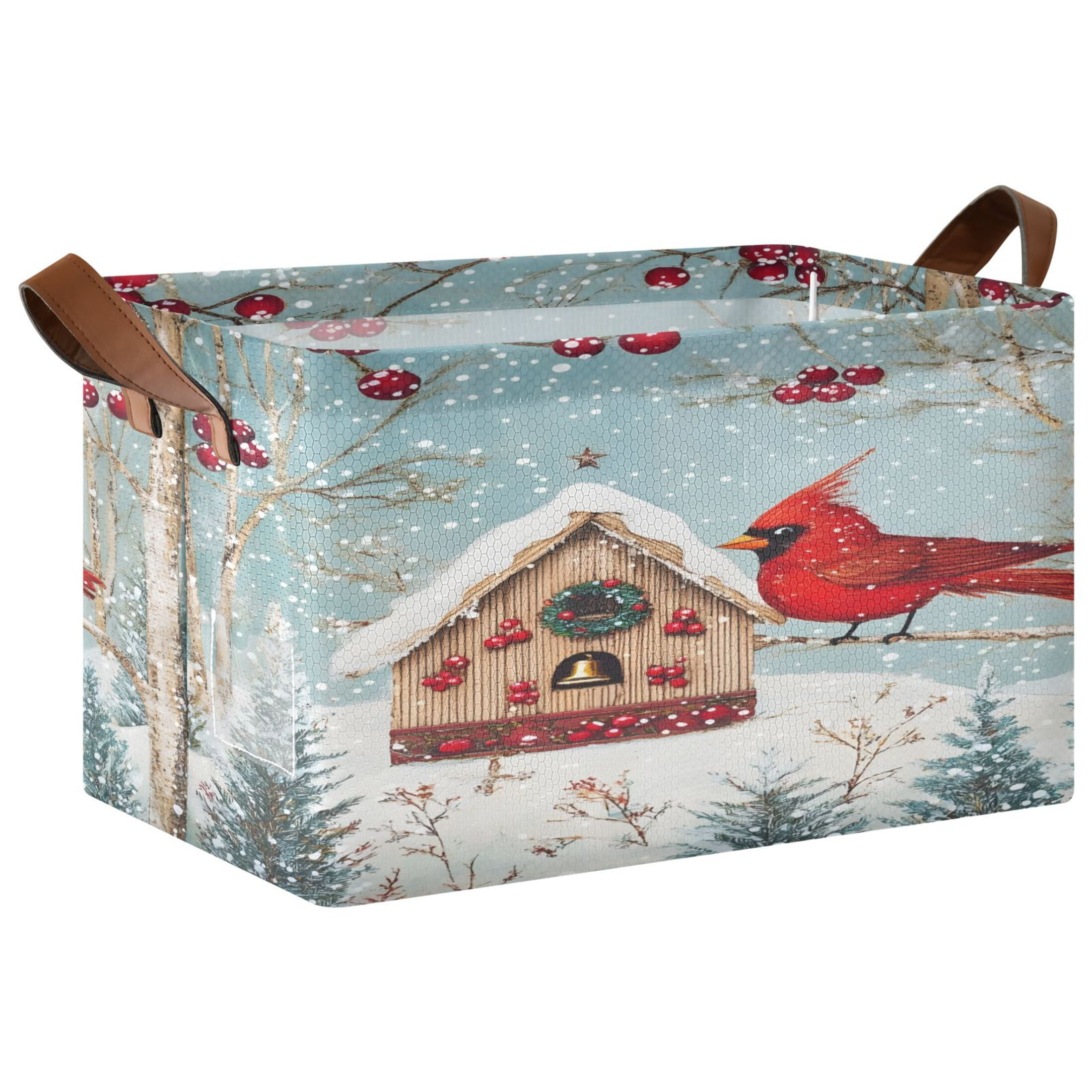 Ryvnso Cardinal Bird Christmas Storage Bins Large Basket Foldable Cube ...