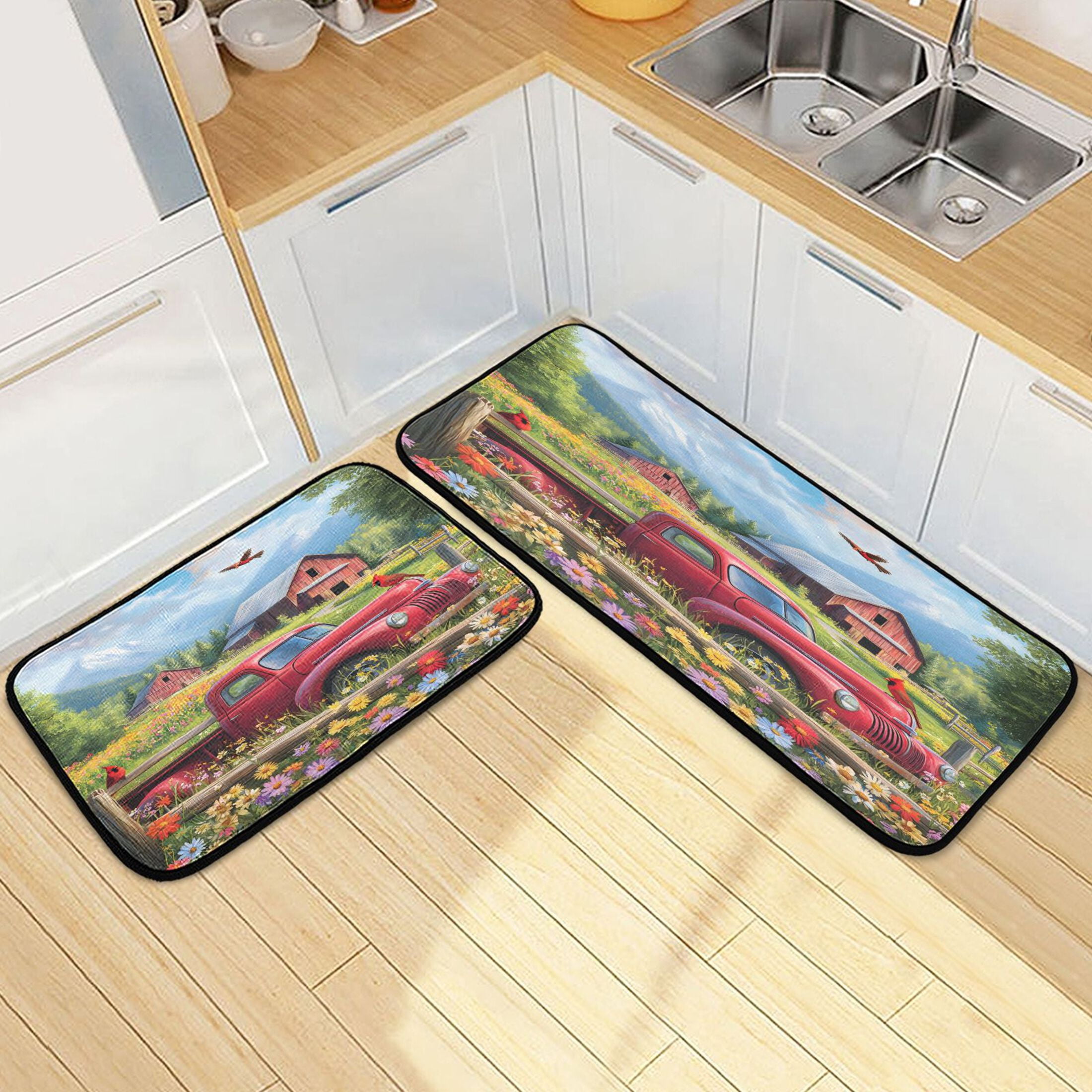 Ryvnso Cardinal Bird Farm Kitchen Rugs Set Non Slip Runner Mats for ...