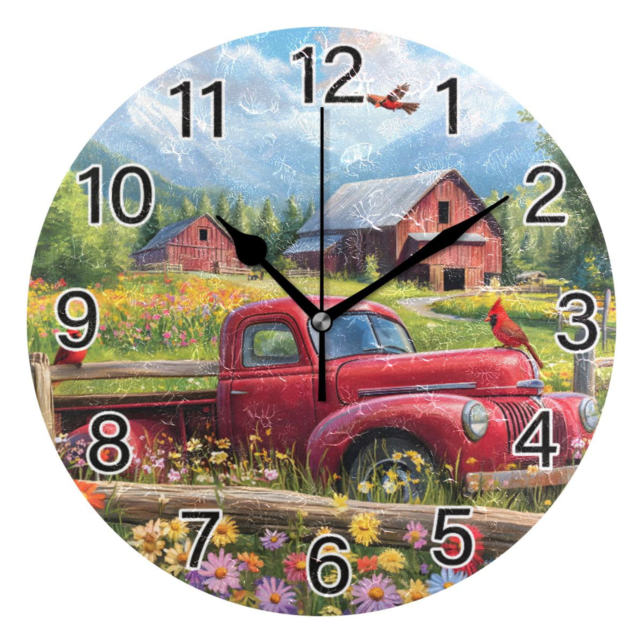 Ryvnso Cardinal Bird Farm Wall Clock Non Ticking Silent Kitchen Clock ...