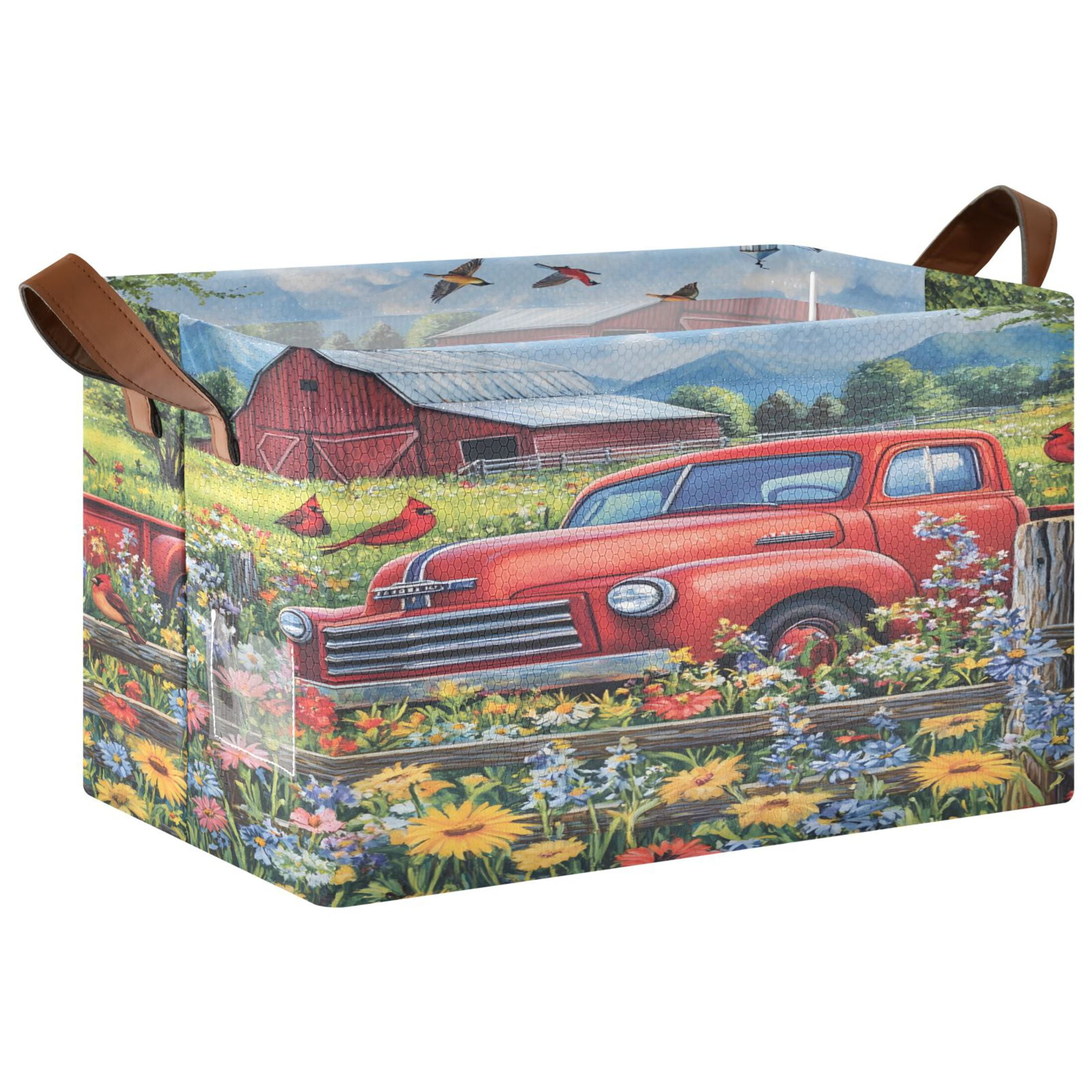 Ryvnso Cardinal Bird Truck Farm Storage Bins Large Basket Foldable Cube ...