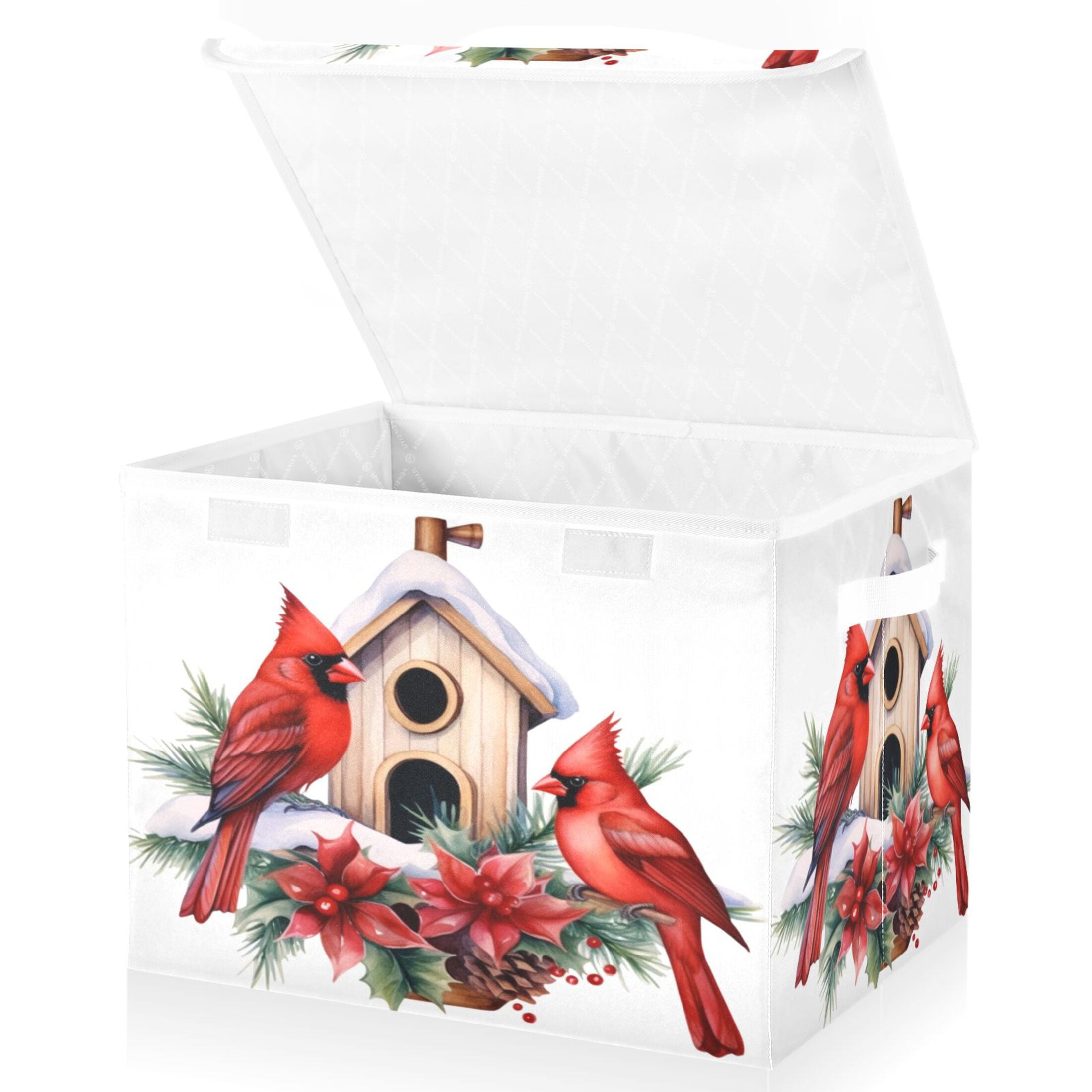 Ryvnso Cardinal Poinsettia Flower Large Lidded Foldable Storage Baskets ...