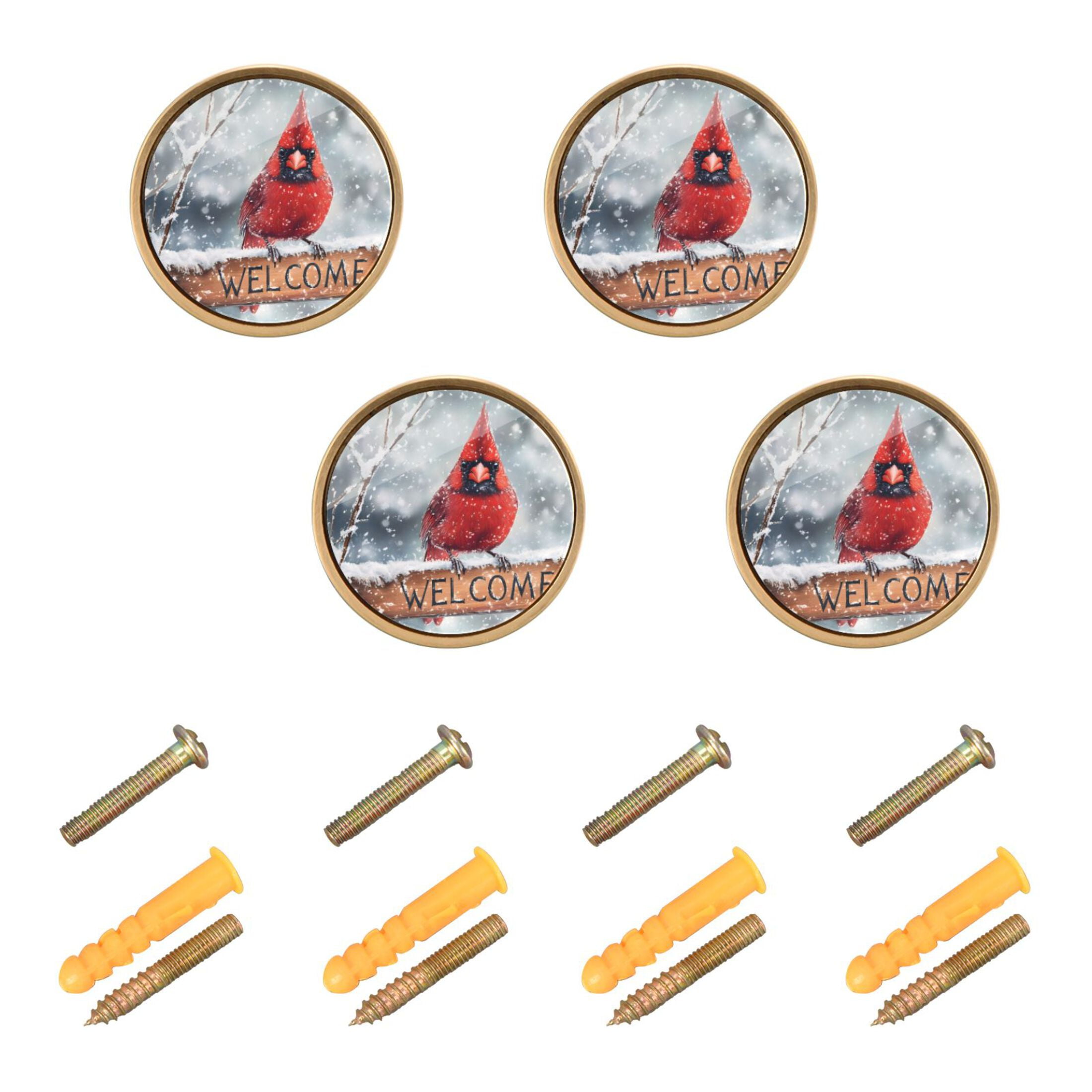 Ryvnso Cardinal in Winter Welcome Cabinet Knobs Kitchen Door Round ...