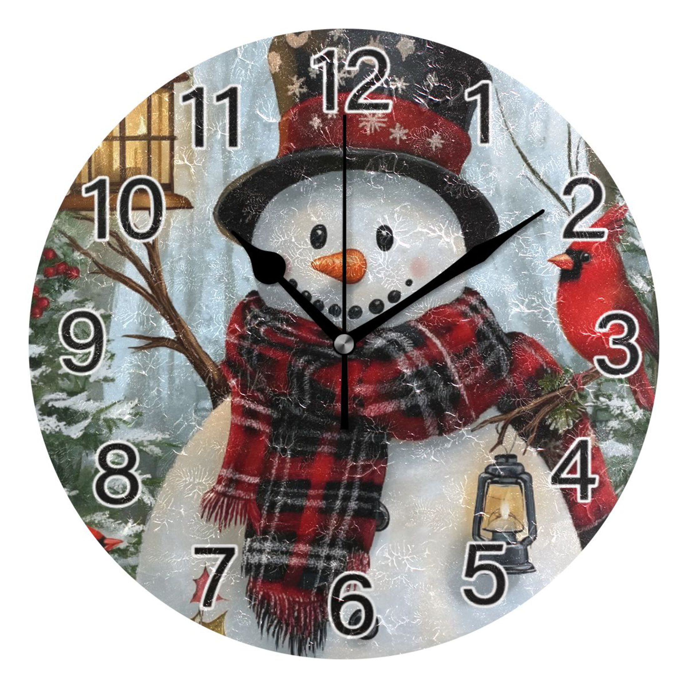 Ryvnso Cardinal on Snowman Wall Clock Non Ticking Silent Kitchen Clock ...