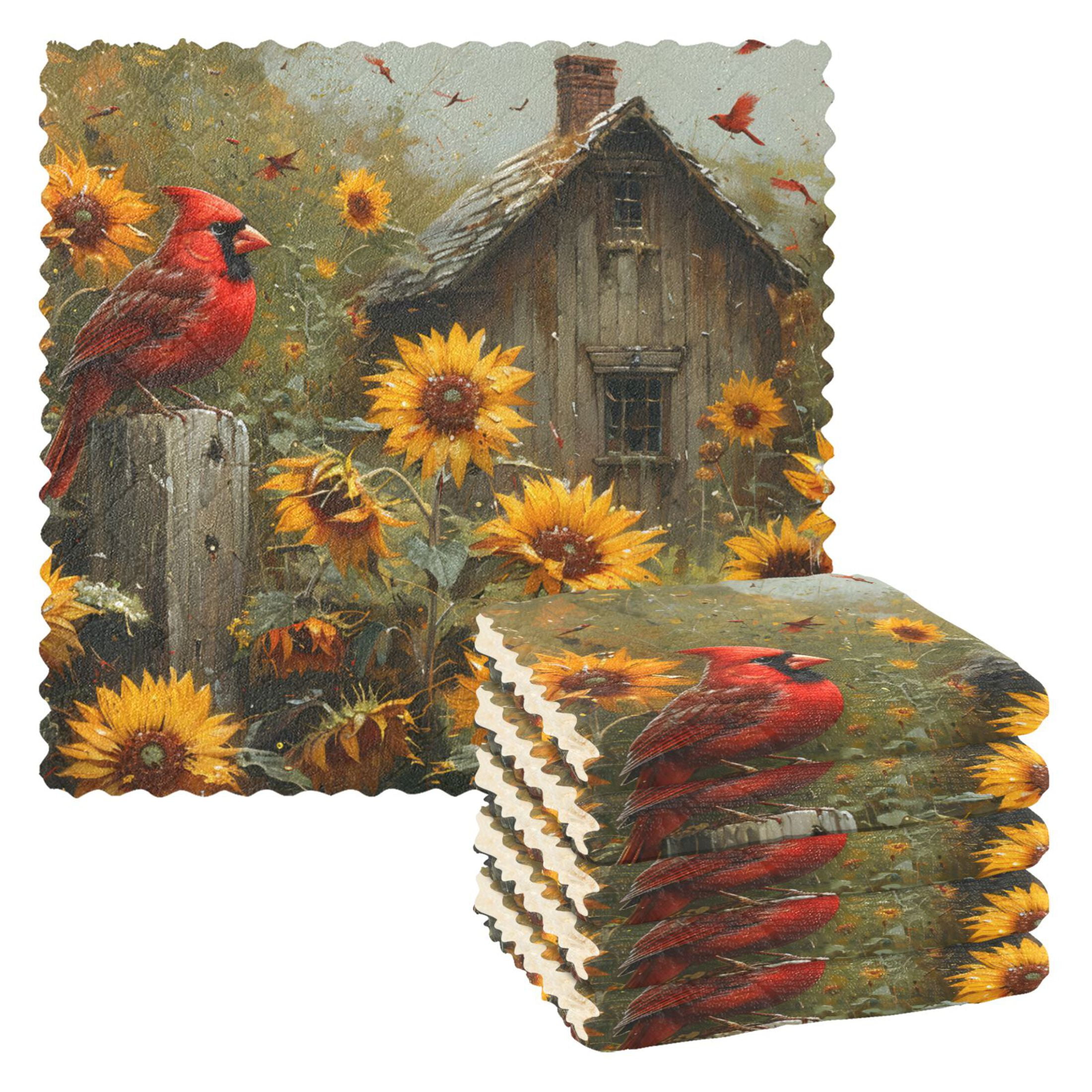 Ryvnso Cardinal with Sunflowers Kitchen Towels Dish Clothes for Drying ...