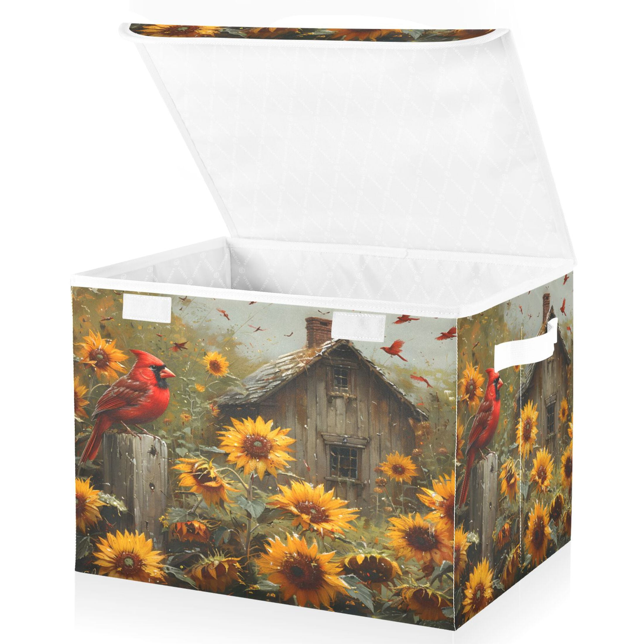 Ryvnso Cardinal with Sunflowers Large Lidded Foldable Storage Baskets ...