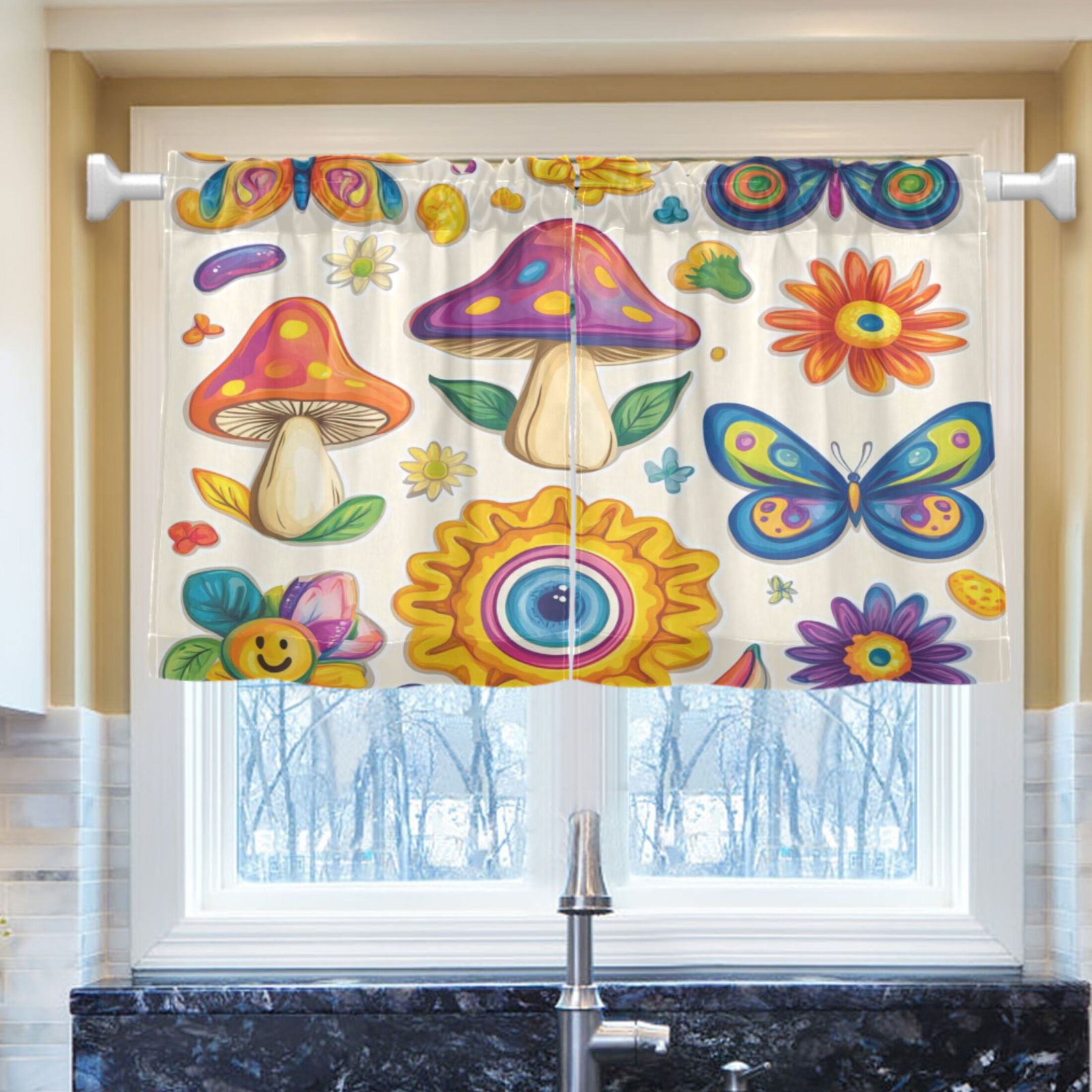 Ryvnso Carton Magic Mushrooms Flower Half Curtains Sets Tier 2 Panels ...