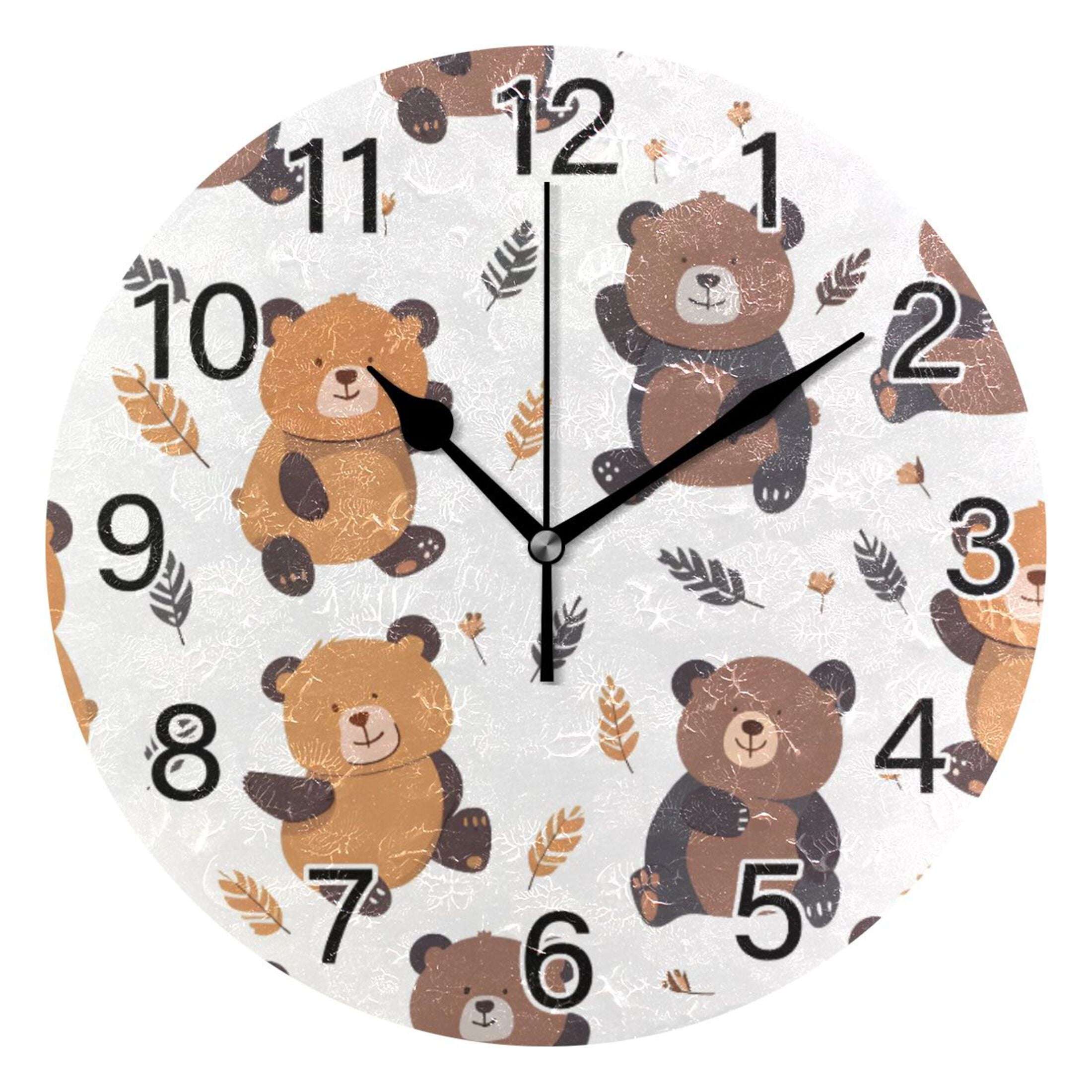 Ryvnso Cartoon Bear Wall Clock Non Ticking Silent Kitchen Clock Battery ...