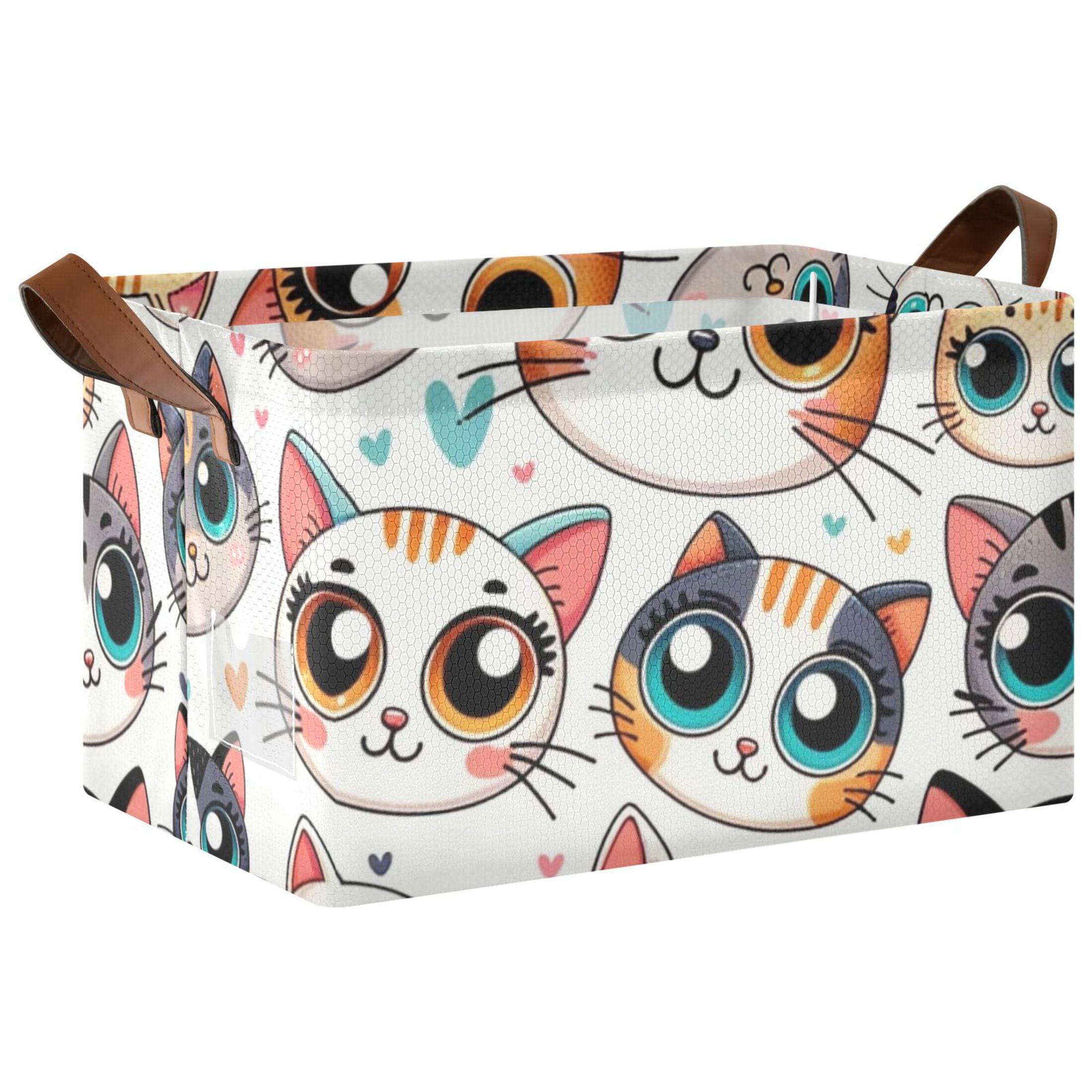Ryvnso Cartoon Cat Face Storage Bins Large Basket Foldable Cube Toys ...