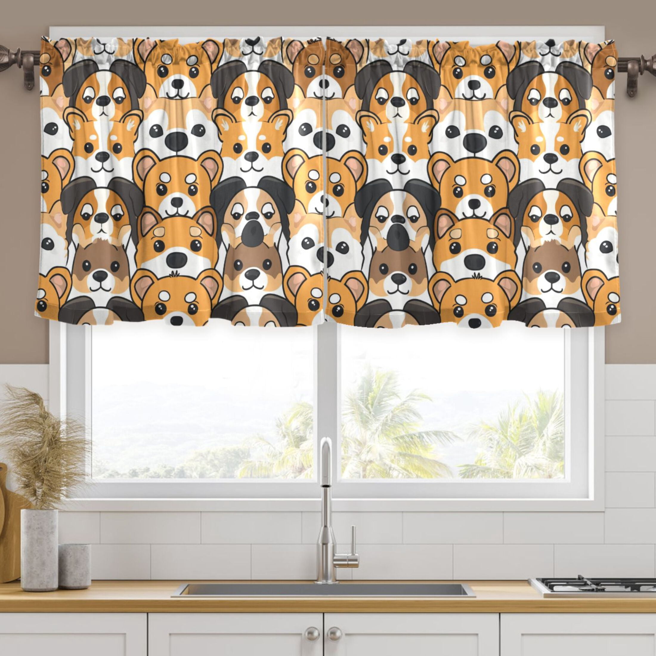 Ryvnso Cartoon Dogs Face Curtains Sets Short Curtain Rod Pocket Half ...
