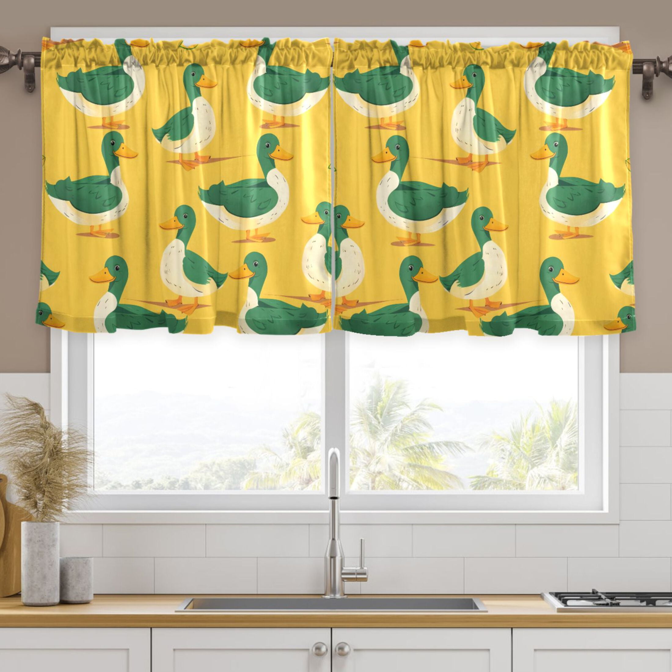 Ryvnso Cartoon Duck Curtains Sets Short Curtain Rod Pocket Half Window ...