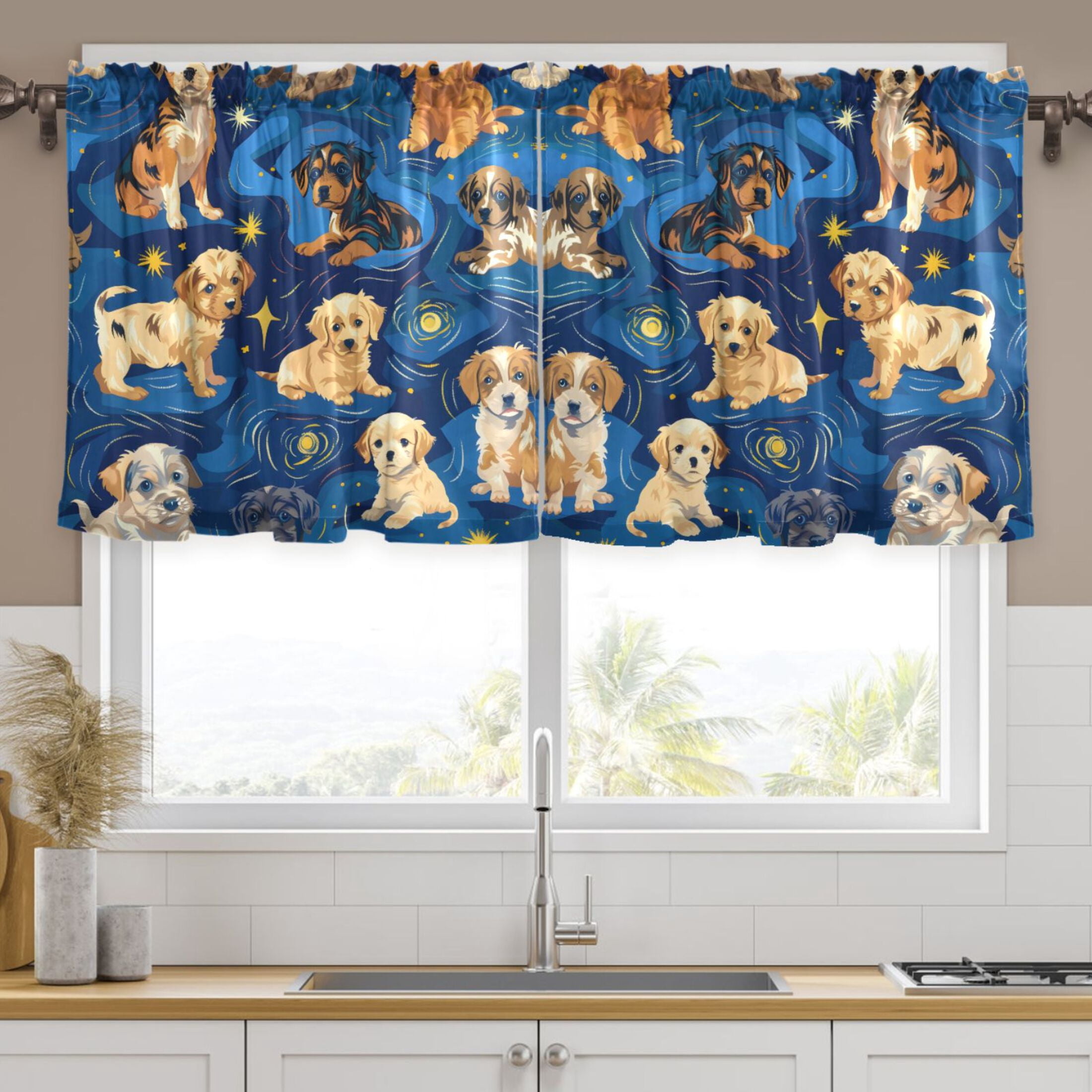 Ryvnso Cartoon Puppy Dog Curtains Sets Short Curtain Rod Pocket Half ...