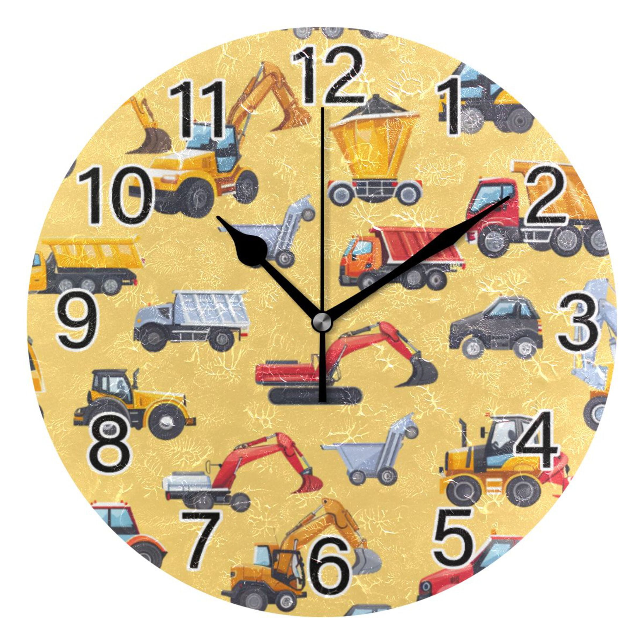Ryvnso Cartoon Truck Cute Excavator Vehicle Wall Clock Non Ticking ...