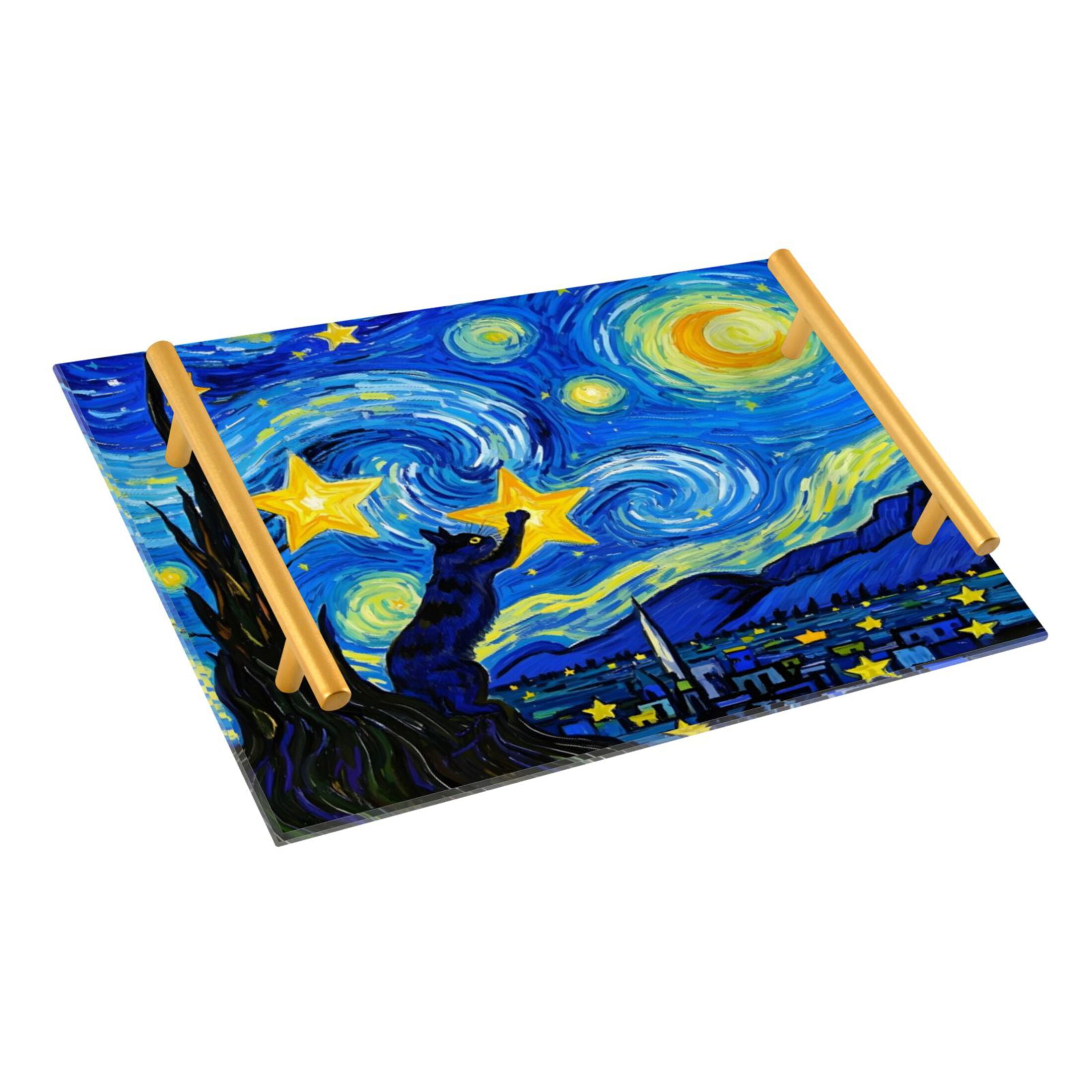 Ryvnso Cat Starry Night Bathroom Tray Vanity Countertop Trays Acrylic ...