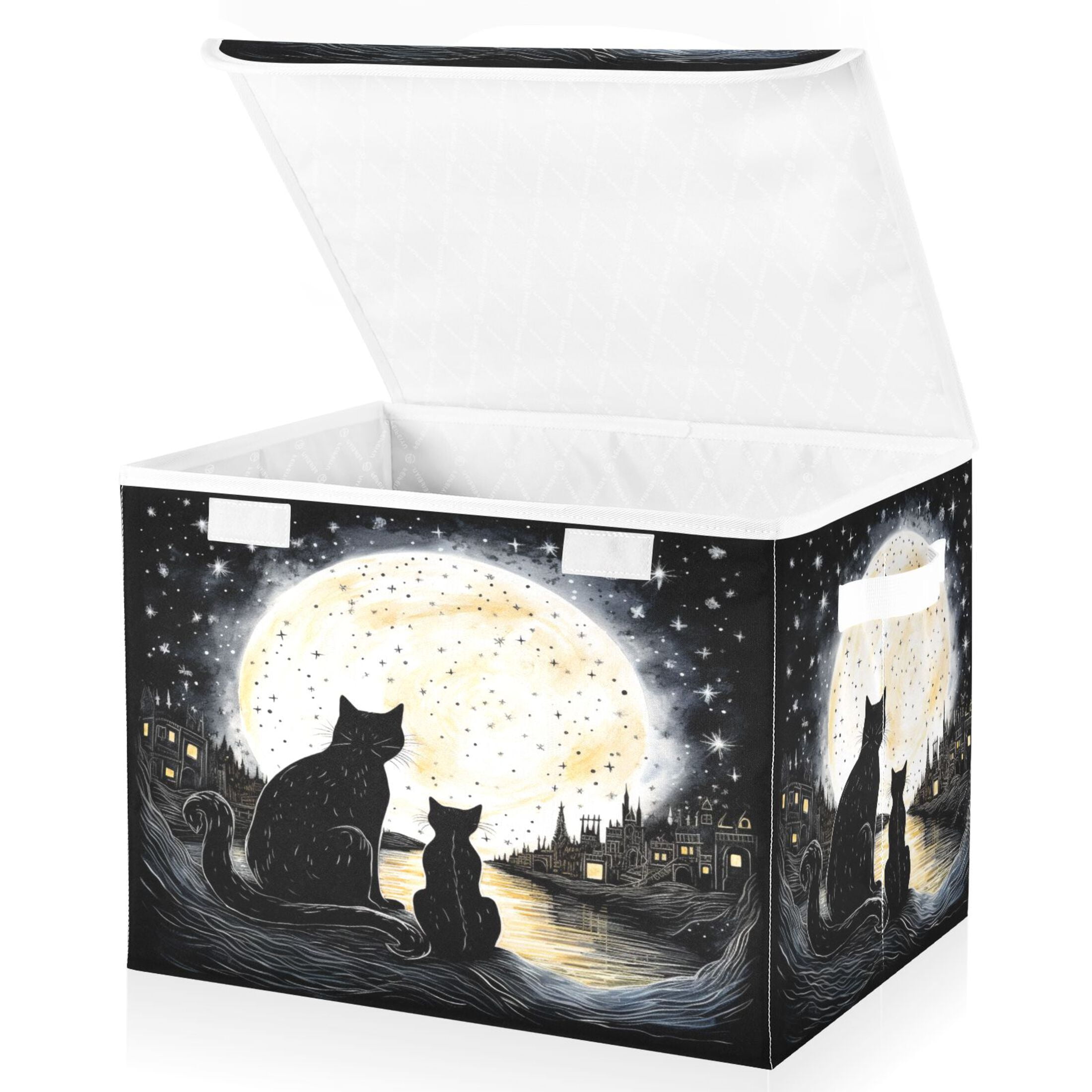 Ryvnso Cat in Night with Moon Large Lidded Foldable Storage Baskets ...