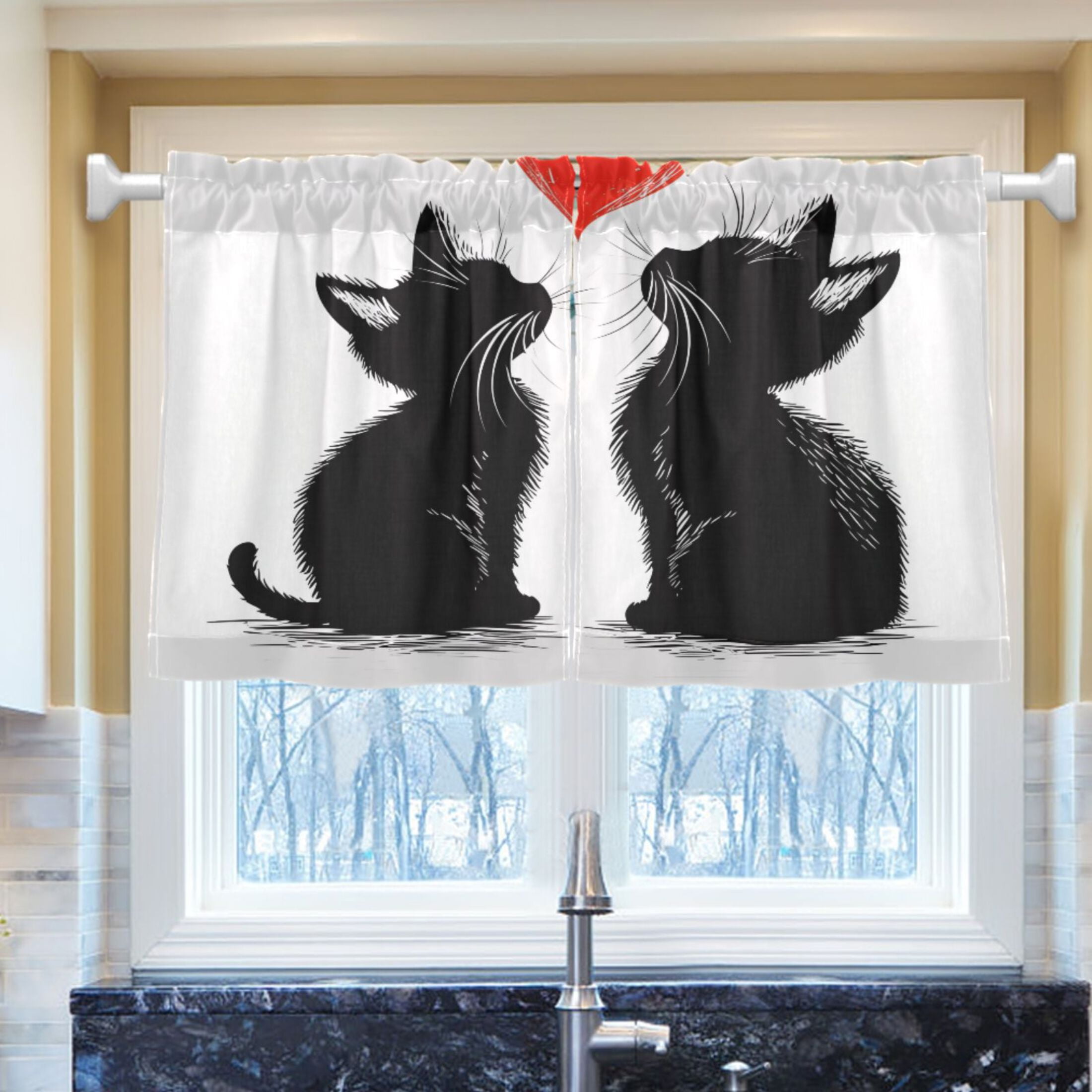 Ryvnso Cats Half Curtains Sets Tier 2 Panels Short Curtain Rod Pocket ...