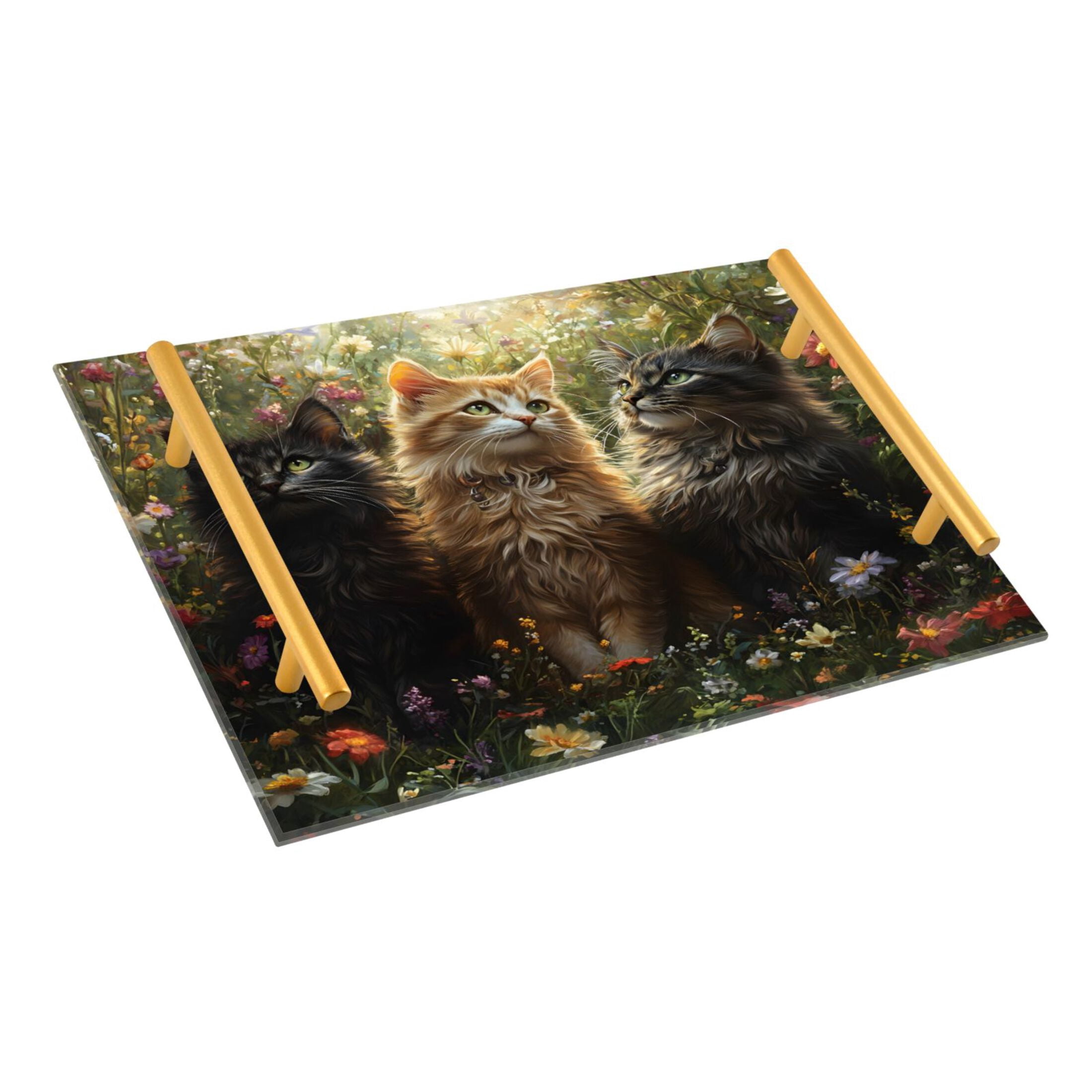 Ryvnso Cats in Floral Bathroom Tray Vanity Countertop Trays Acrylic ...