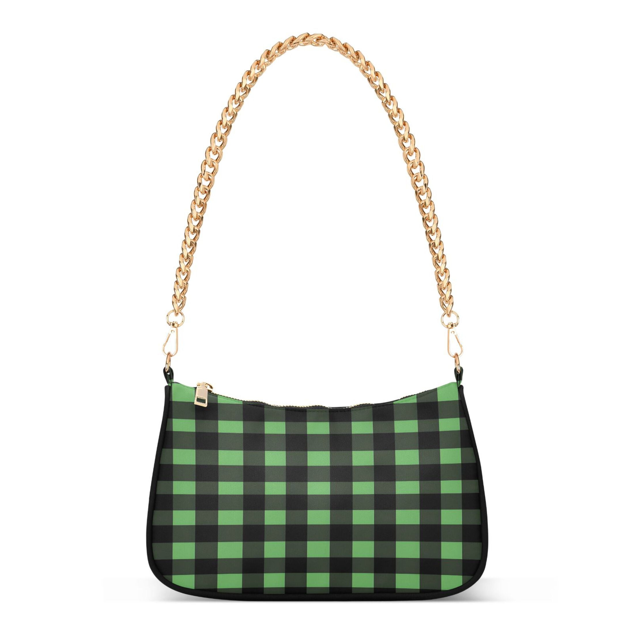 Ryvnso Checkered Green Grid Art Pattern Womens Chain Shoulder Bag Tote ...