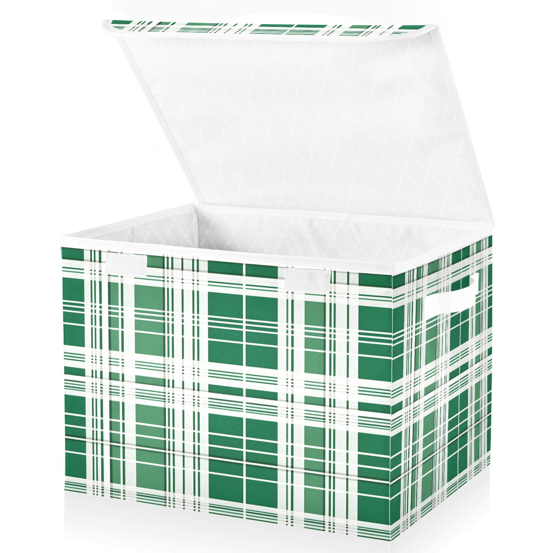 Ryvnso Checkered Grid Green Large Lidded Foldable Storage Baskets Cubes ...