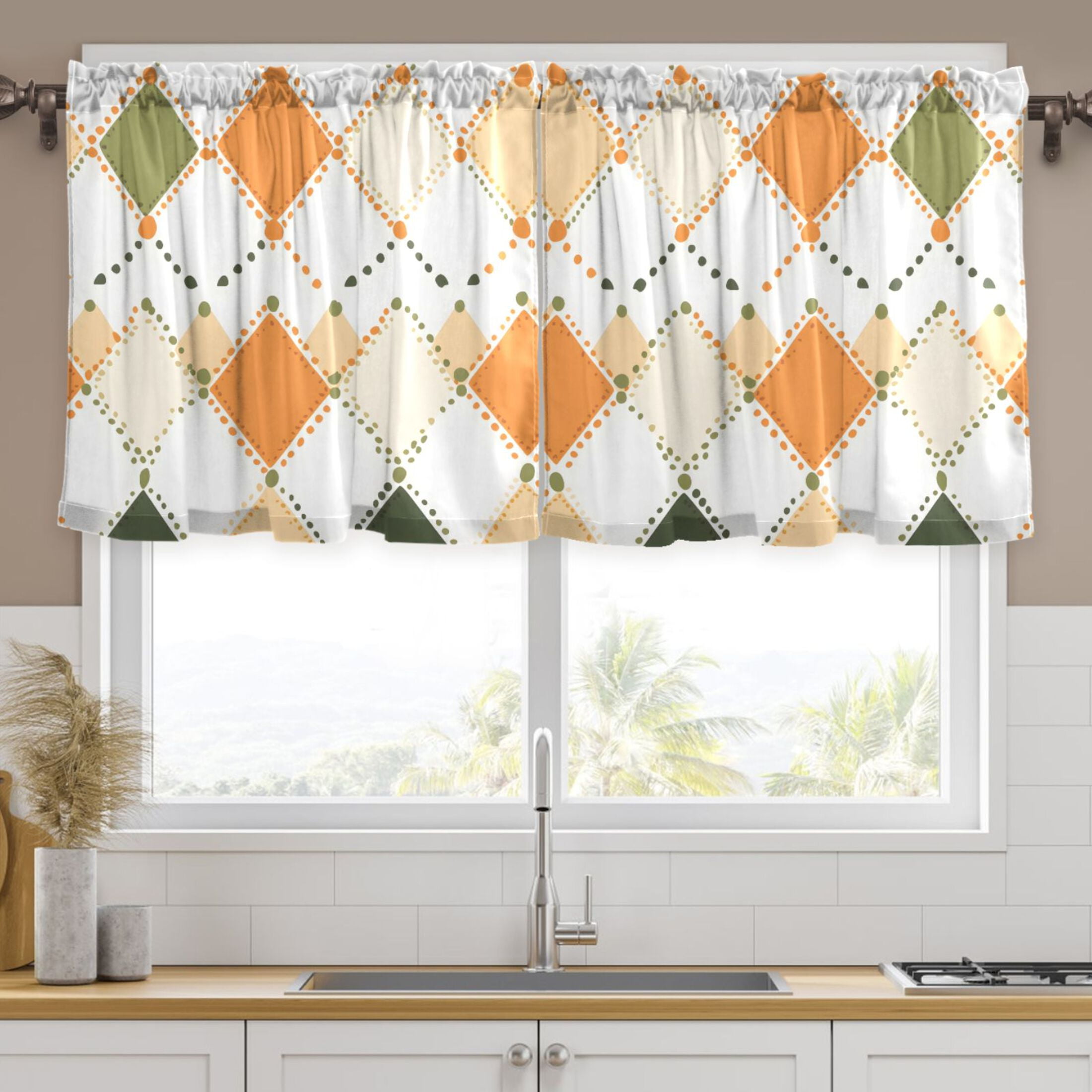 Ryvnso Checkered Grid Pattern Curtains Sets Short Curtain Rod Pocket ...