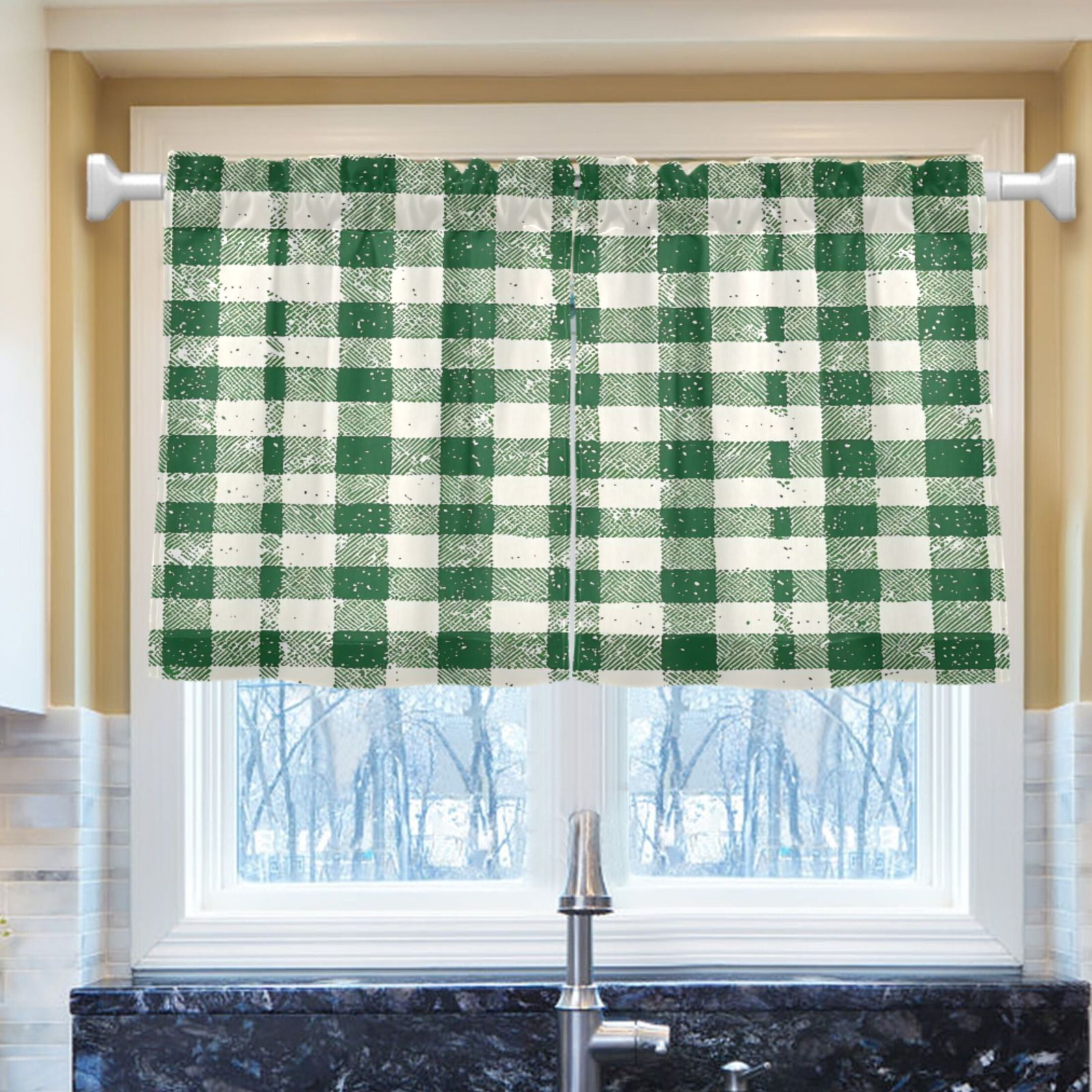Ryvnso Checkered Grid-a5 Half Curtains Sets Tier 2 Panels Short Curtain ...
