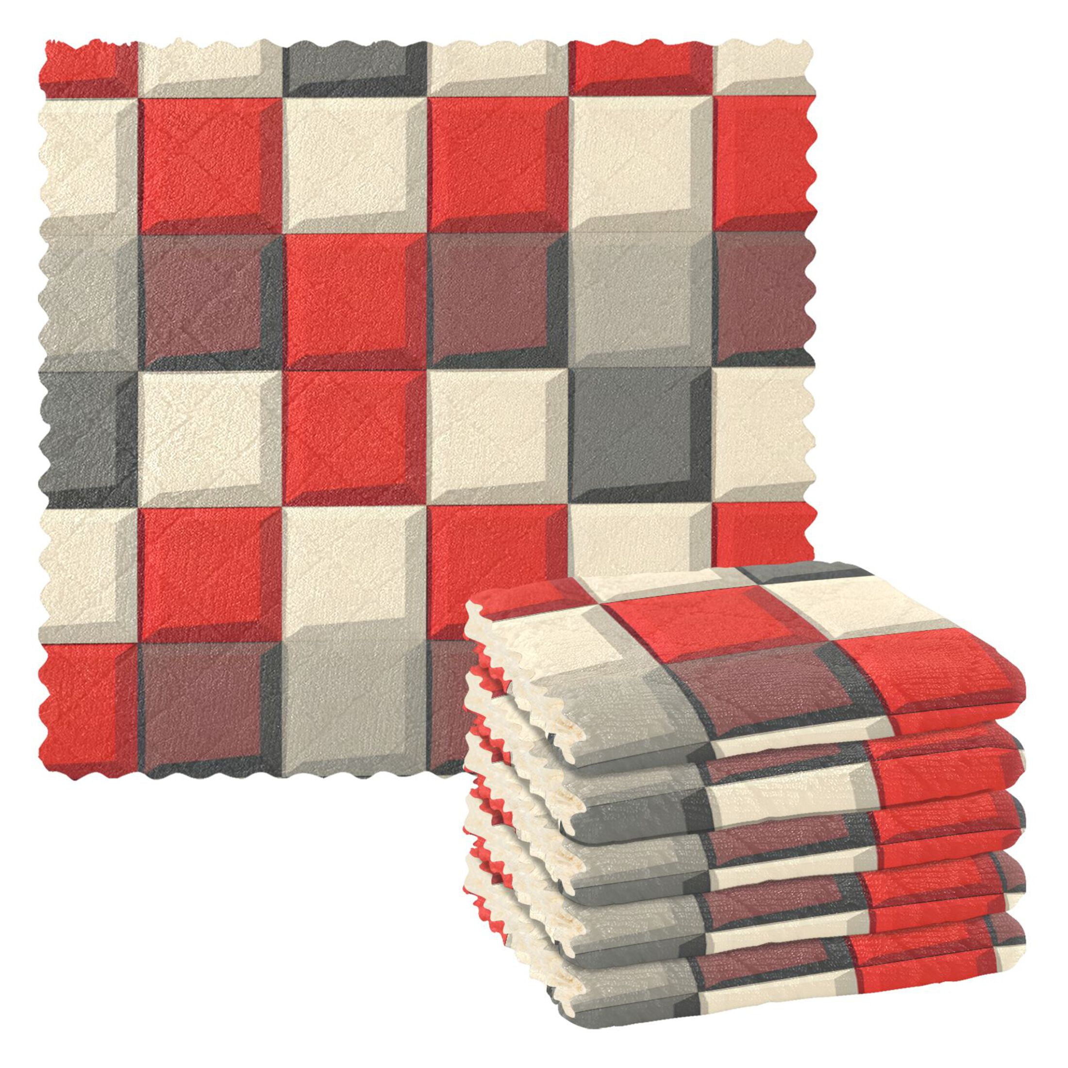 Ryvnso Checkered Red and Gray Kitchen Towels Dish Clothes for Drying ...