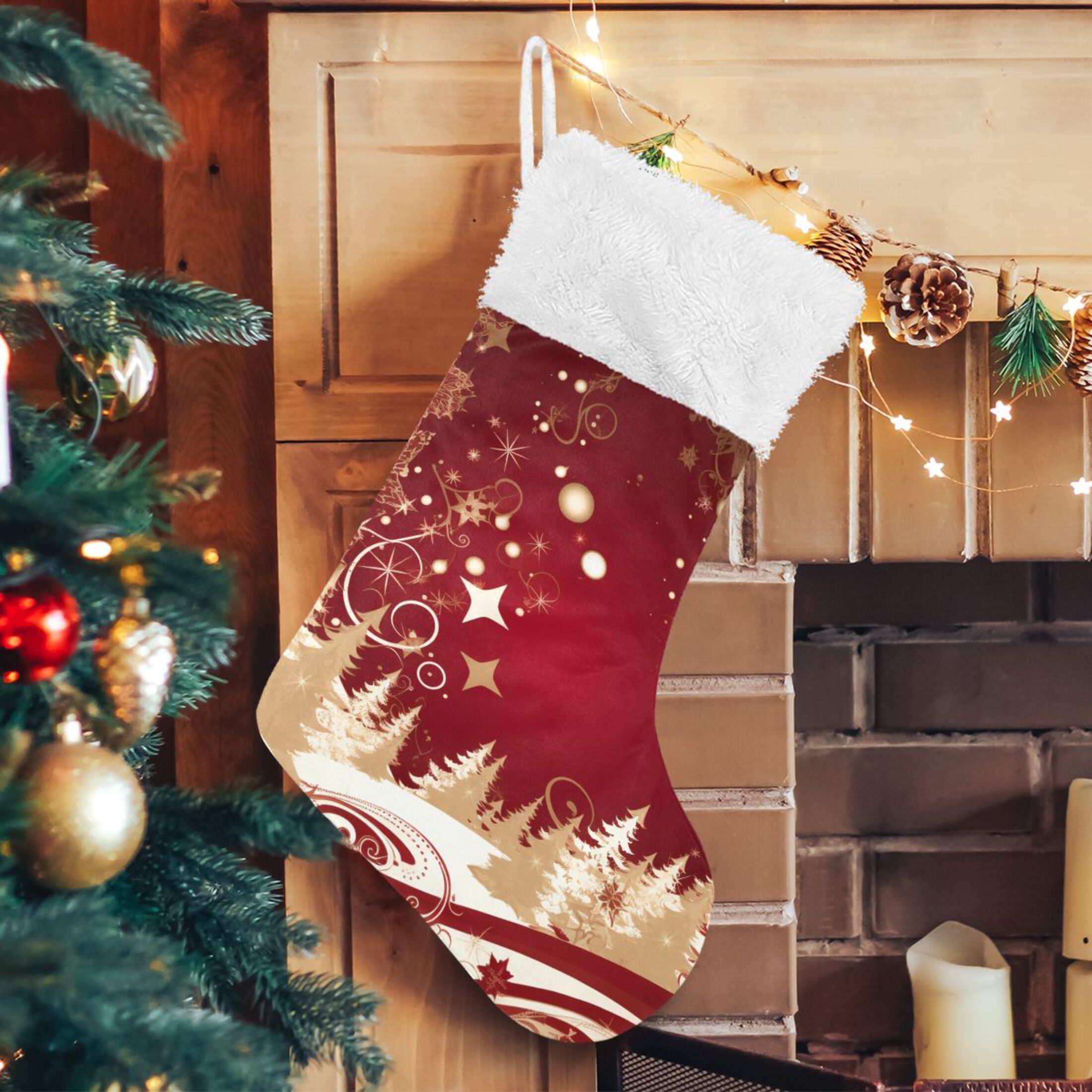 Ryvnso Christmas Stockings Christmas Trees with Stars 17.7" Large ...