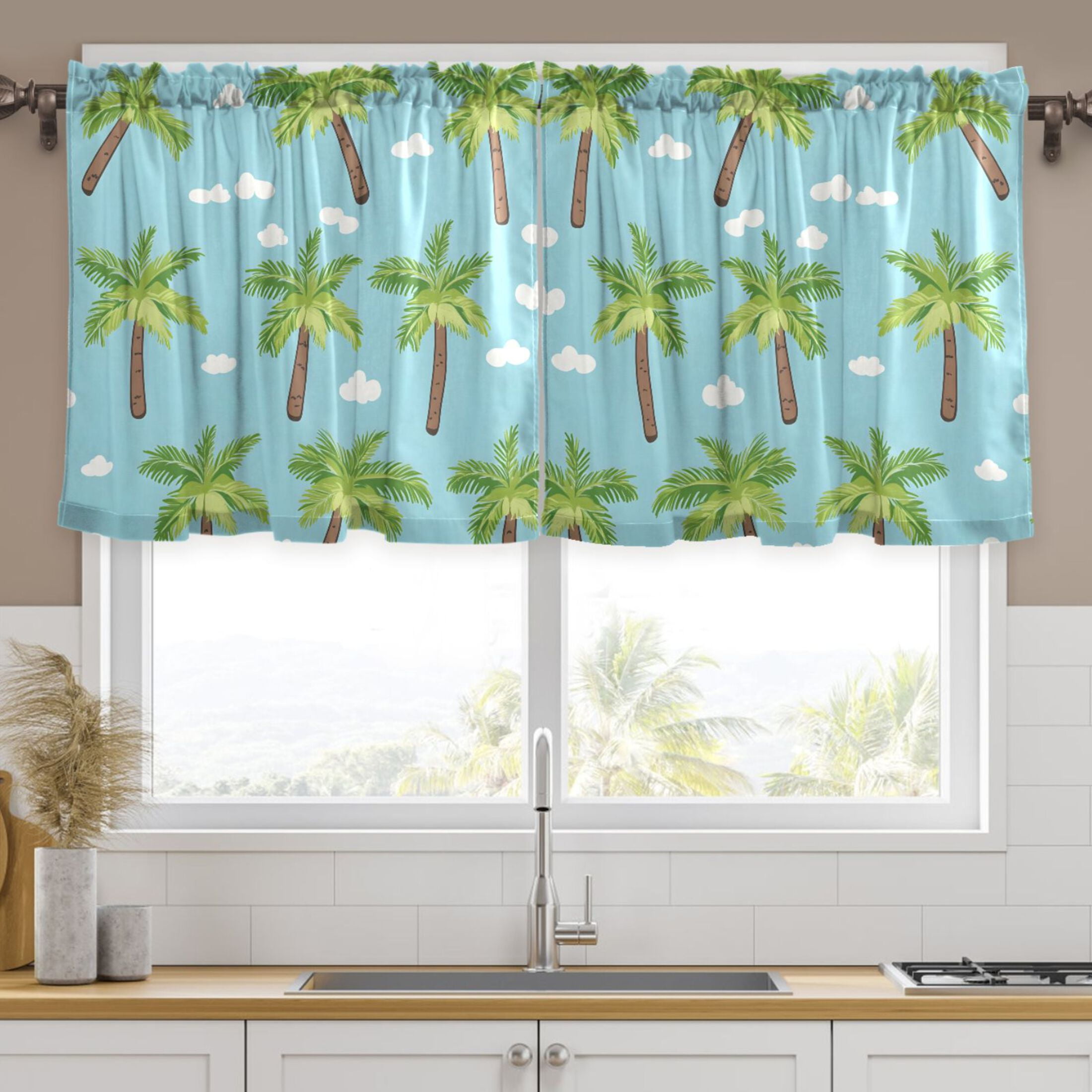 Ryvnso Coconut Palm Tree Curtains Sets Short Curtain Rod Pocket Half ...