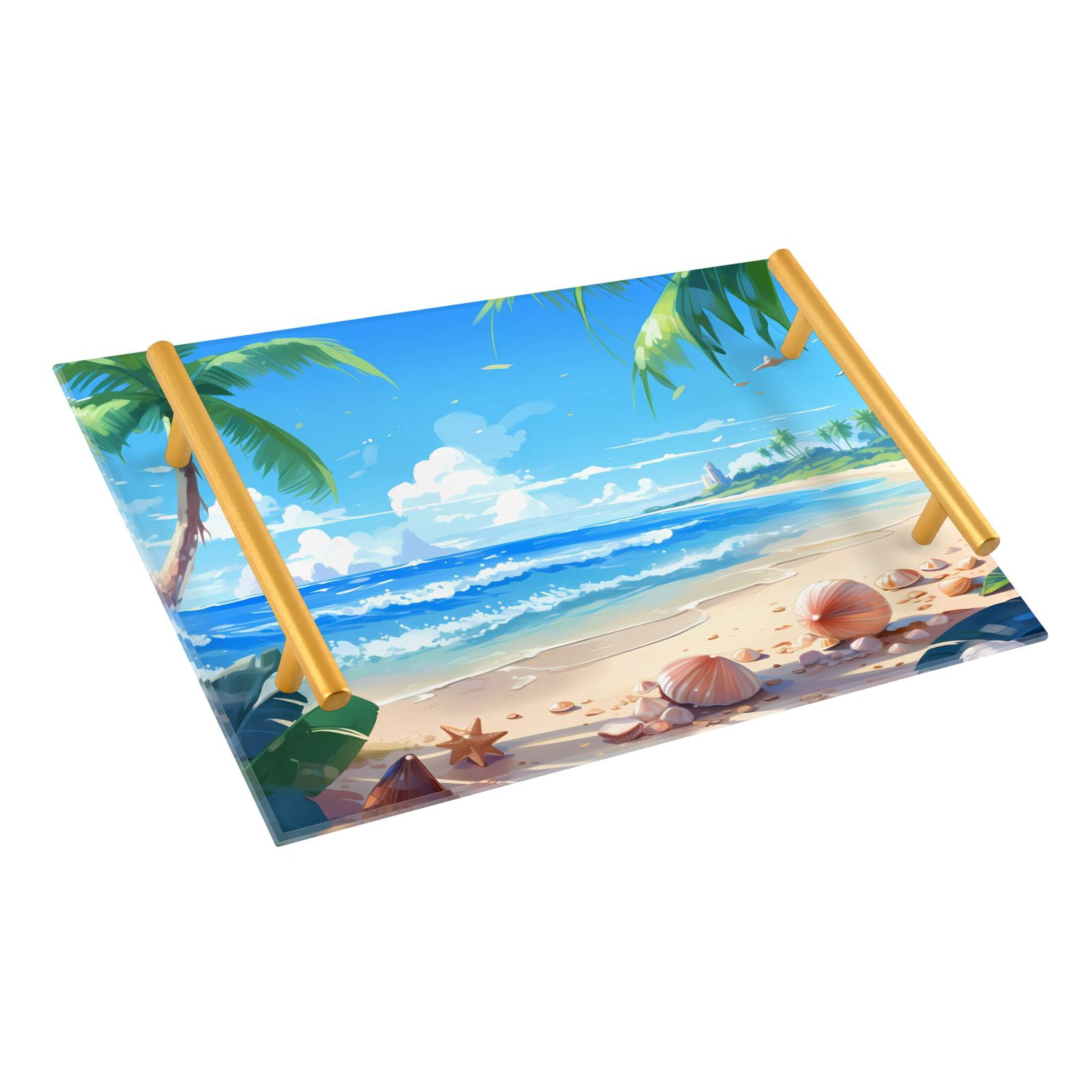 Ryvnso Coconut Palm Tree on Beach Bathroom Tray Vanity Countertop Trays ...
