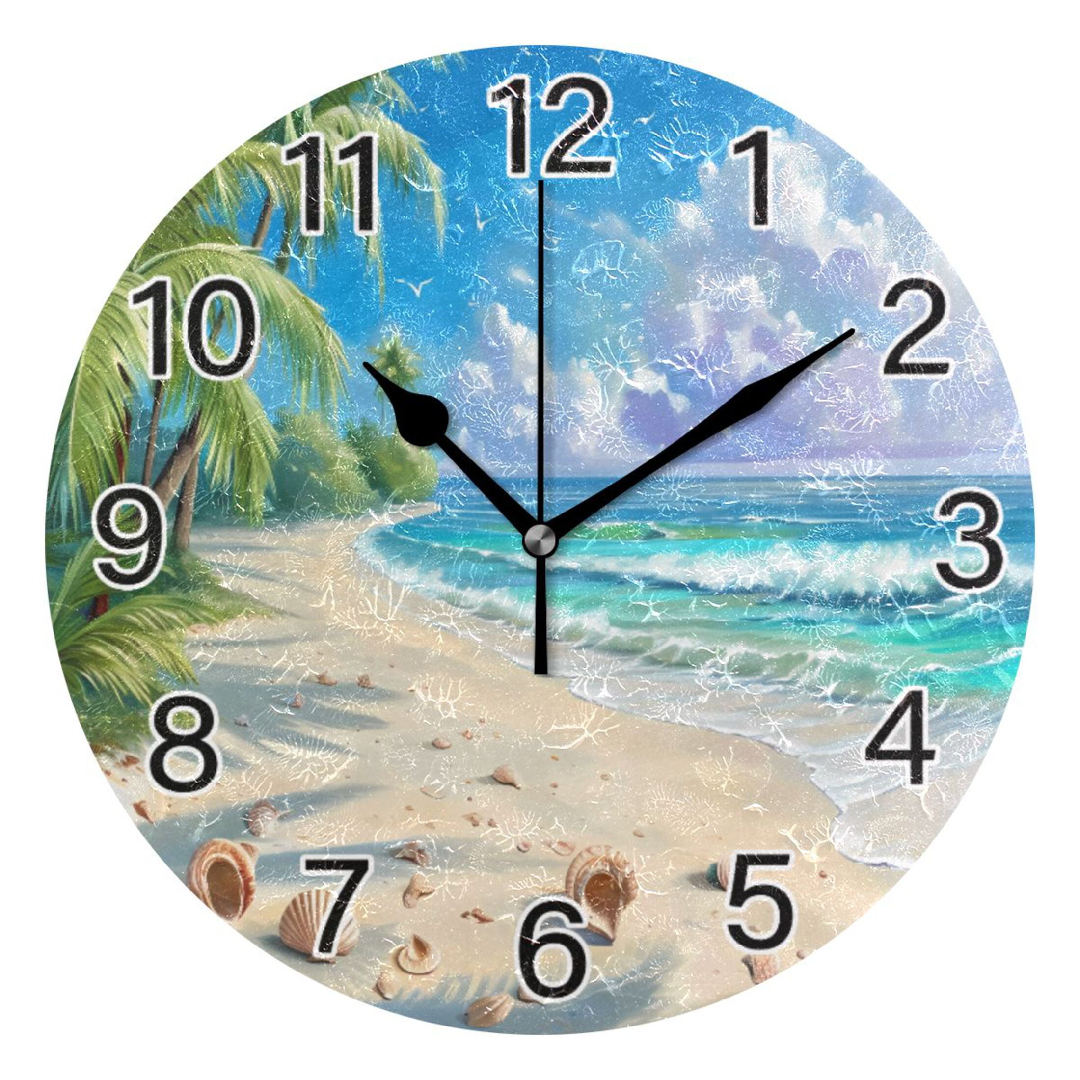 Ryvnso Coconut Tree on Beach Wall Clock Non Ticking Silent Kitchen ...