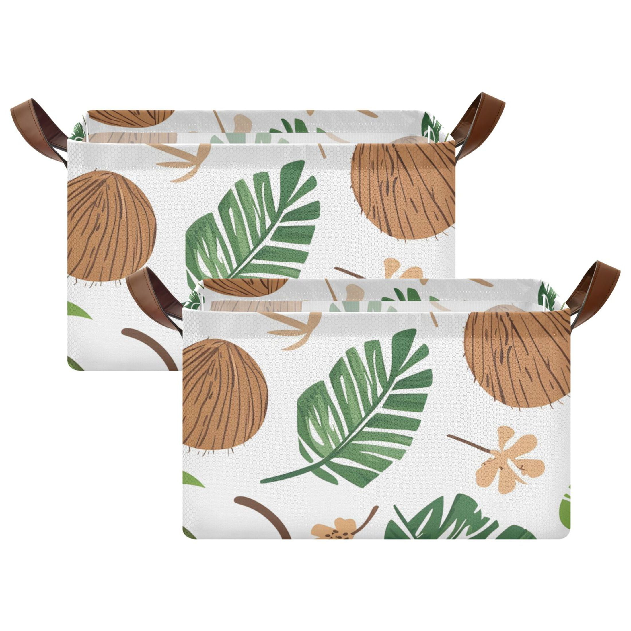 Ryvnso Coconut Tropical Leaves Storage Bins Large Basket Foldable Cube ...