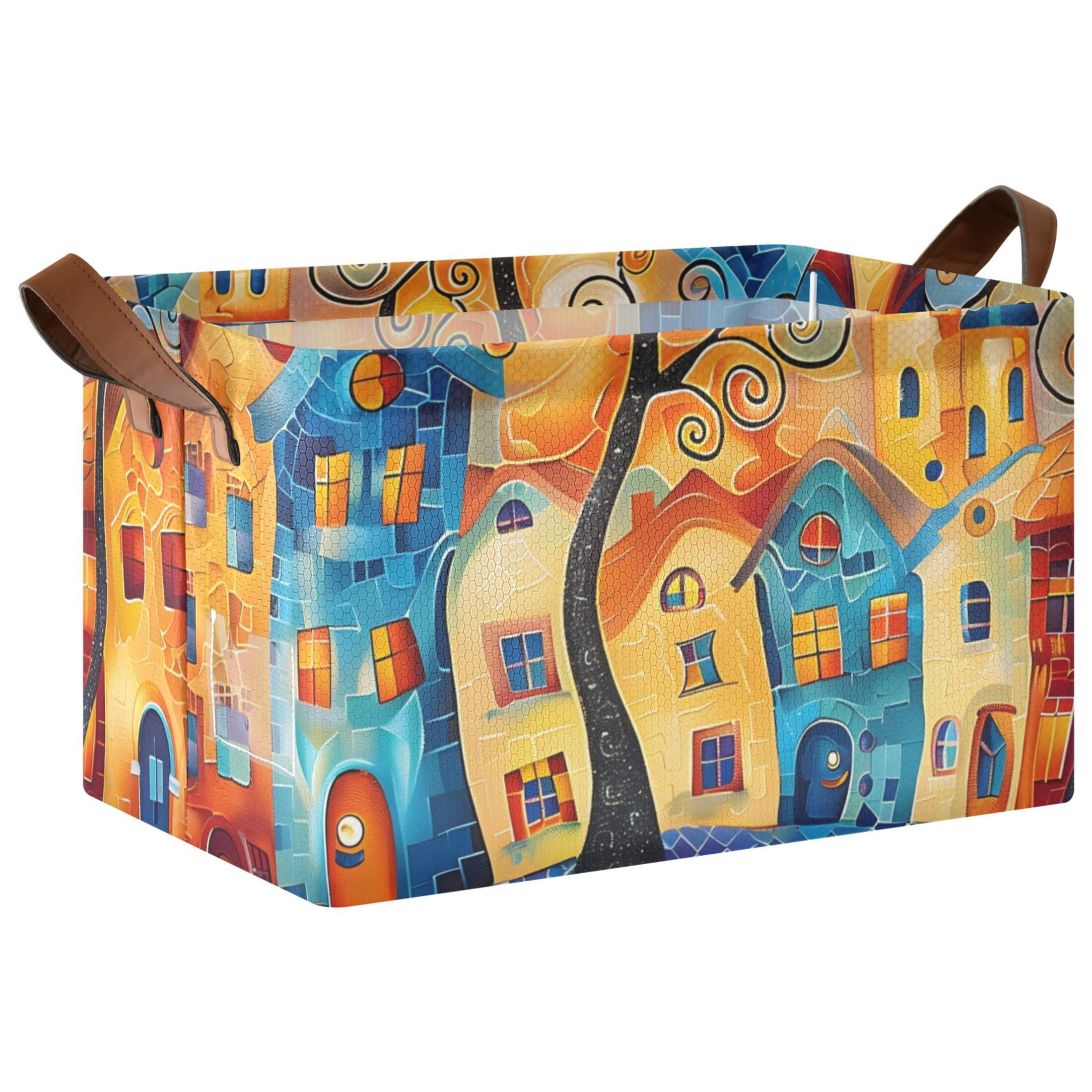 Ryvnso Colorful Houses Art Trees Storage Bins Large Basket Foldable ...