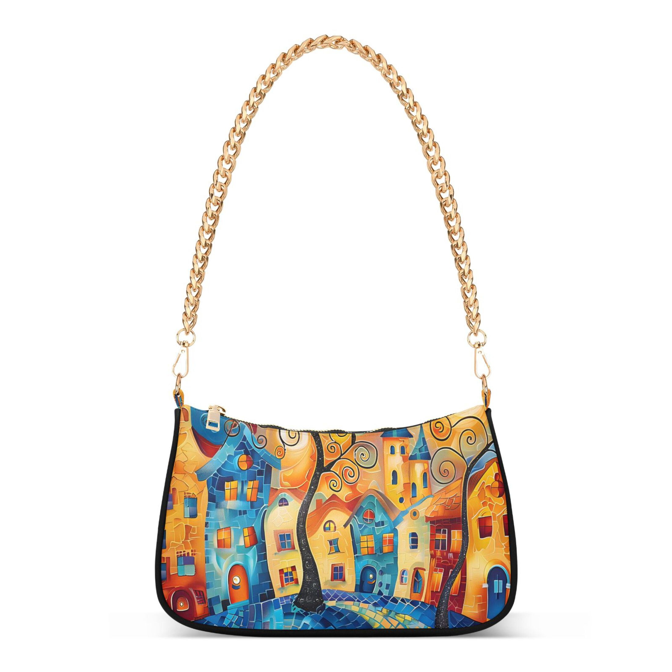Ryvnso Colorful Houses Art Trees Womens Chain Shoulder Bag Tote ...