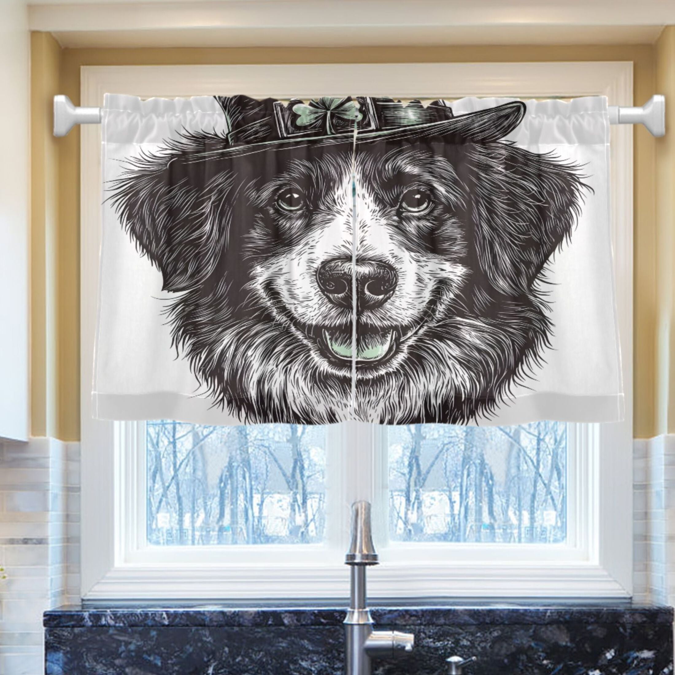 Ryvnso Cool Dog Half Curtains Sets Tier 2 Panels Short Curtain Rod ...