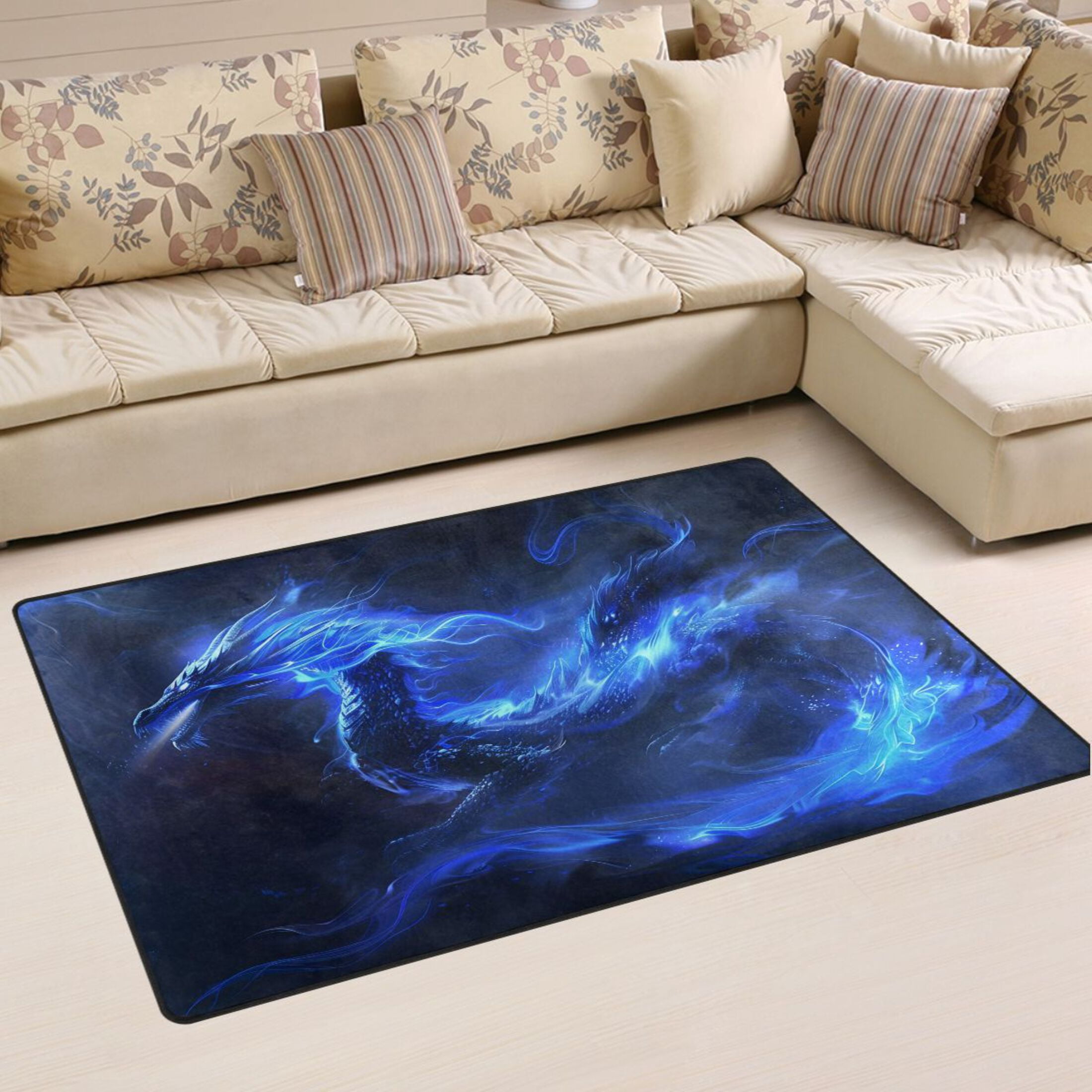 Ryvnso Cool Dragon with Flames Area Floor Mat Non-Slip Carpet Soft Rugs ...