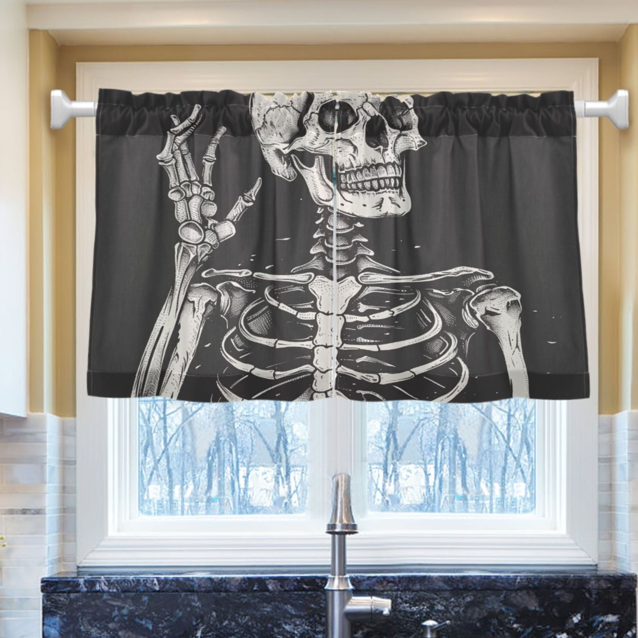 Ryvnso Cool Human Skeleton Half Curtains Sets Tier 2 Panels Short ...