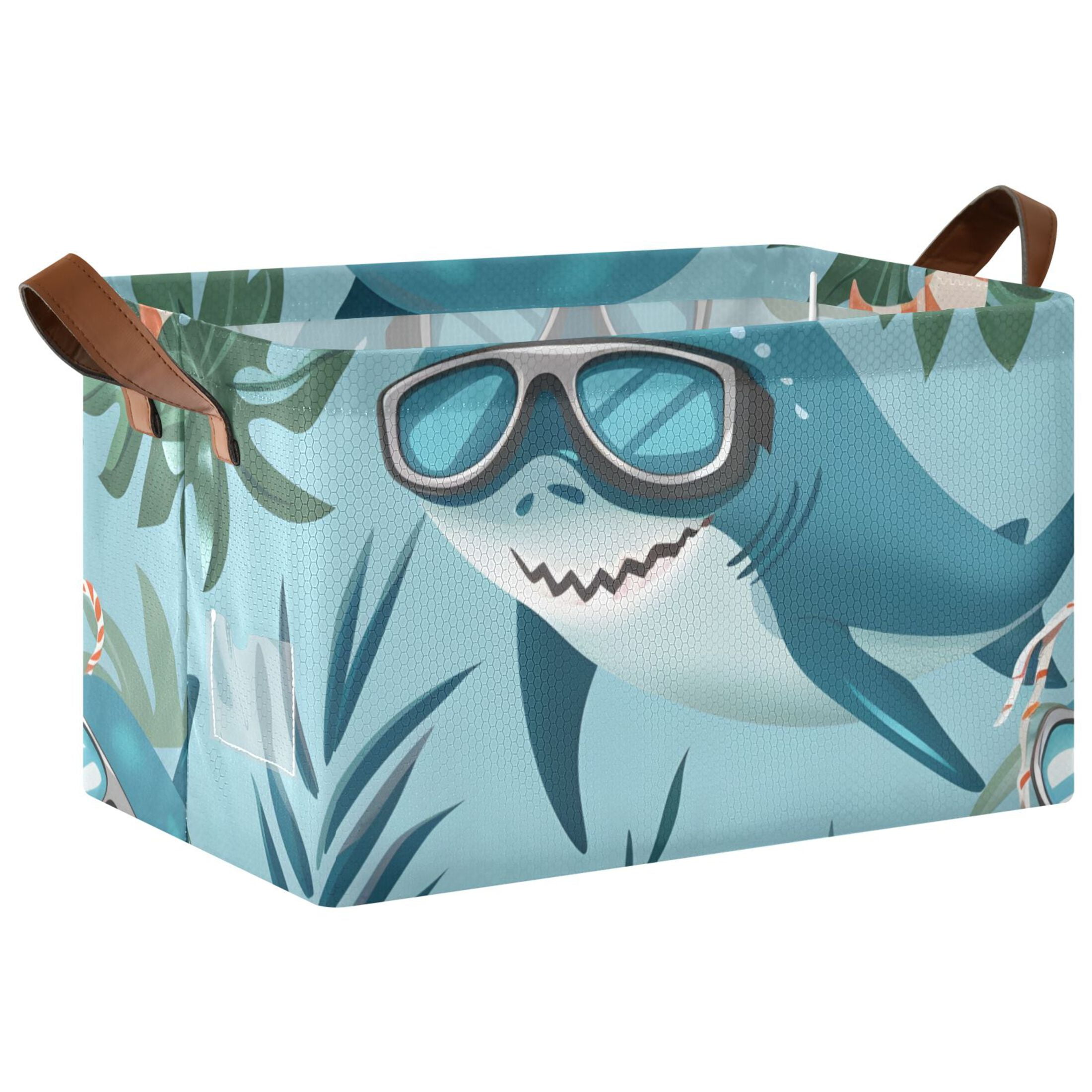 Ryvnso Cool Sharks and Palm Leaves Storage Bins Large Basket Foldable ...